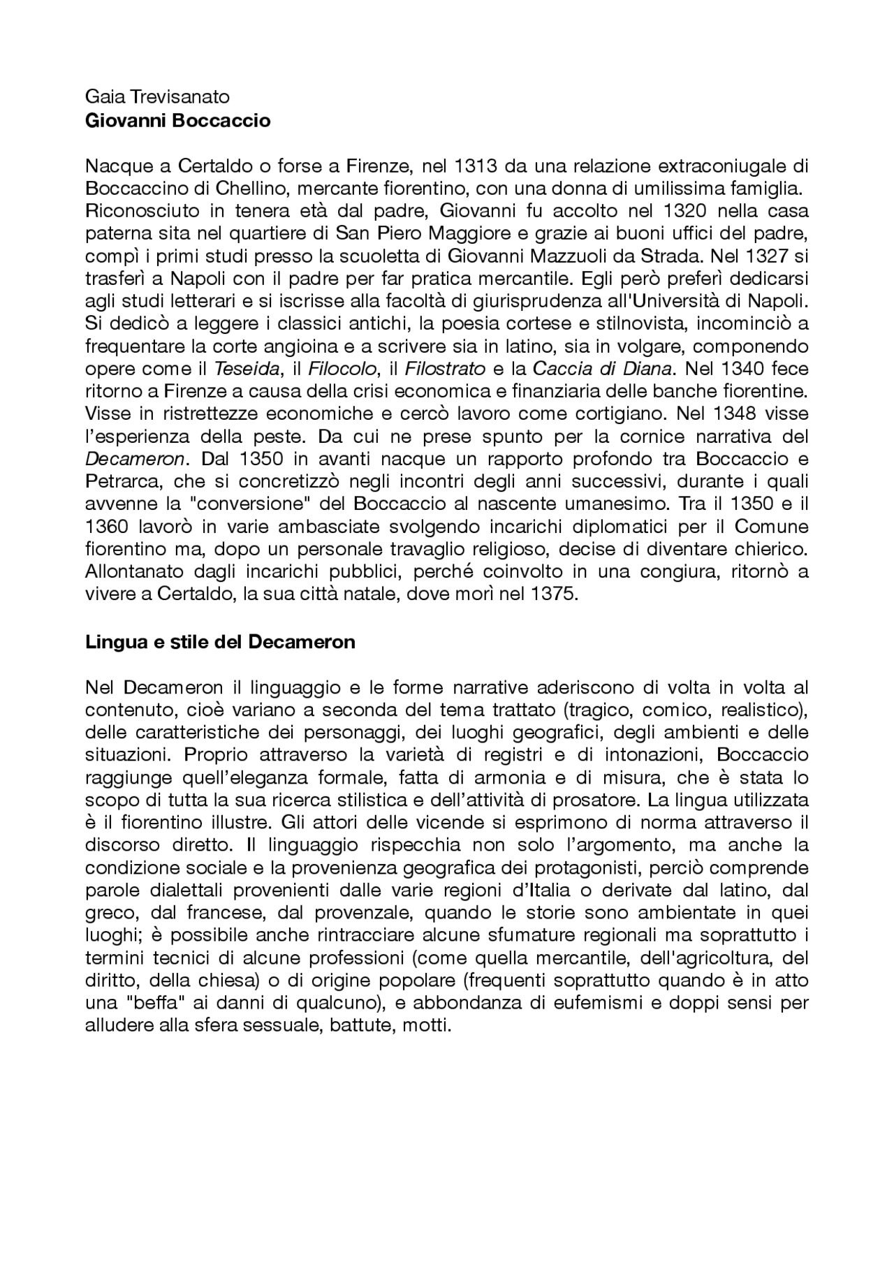 Riassunto Giovanni Boccaccio Docsity