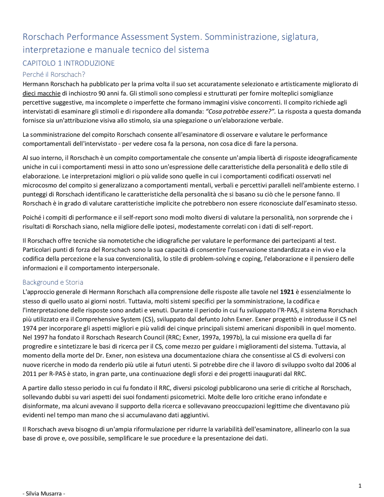 Rorschach performance assessment system - Docsity