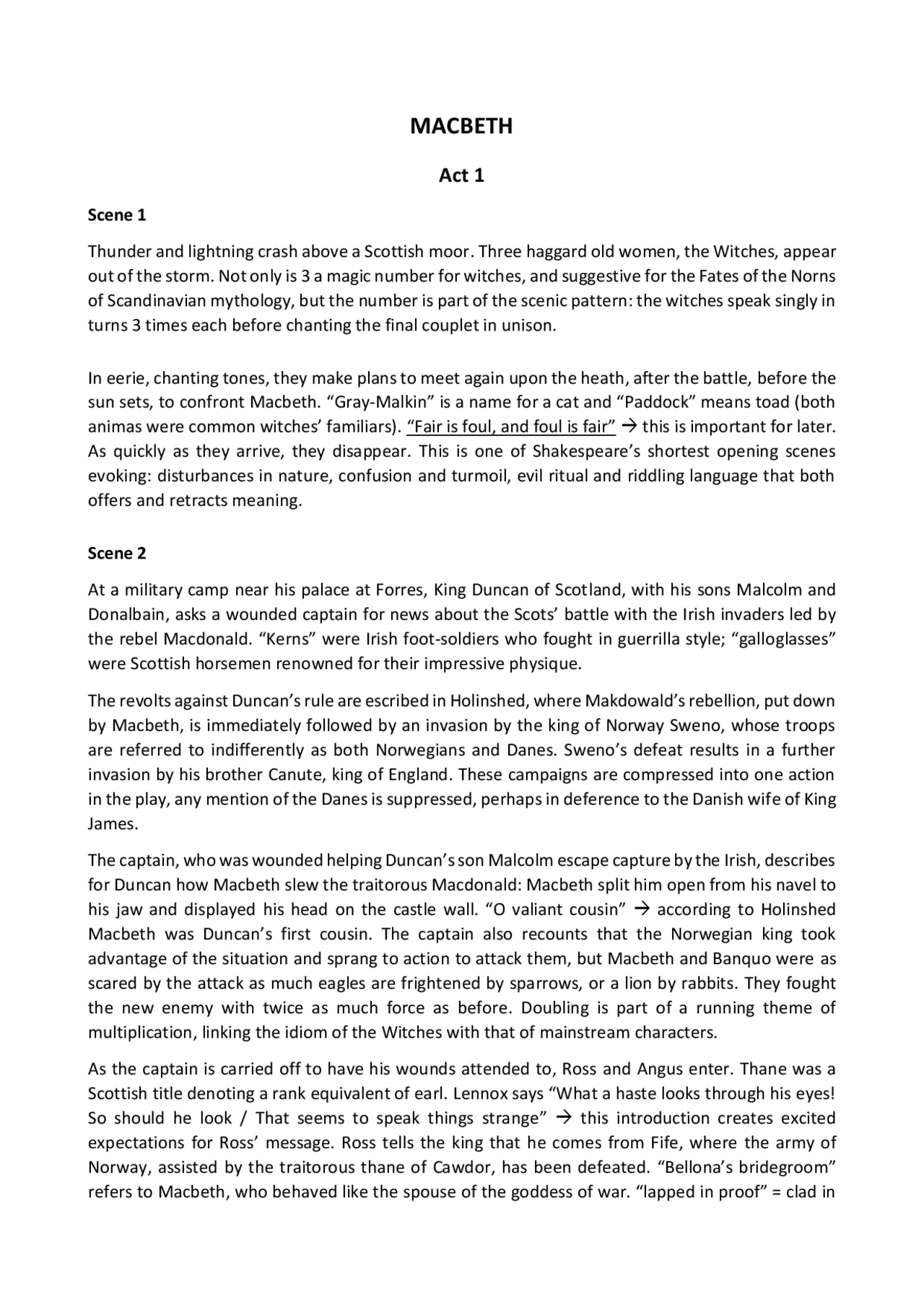 Macbeth A Scene By Scene Analysis Docsity