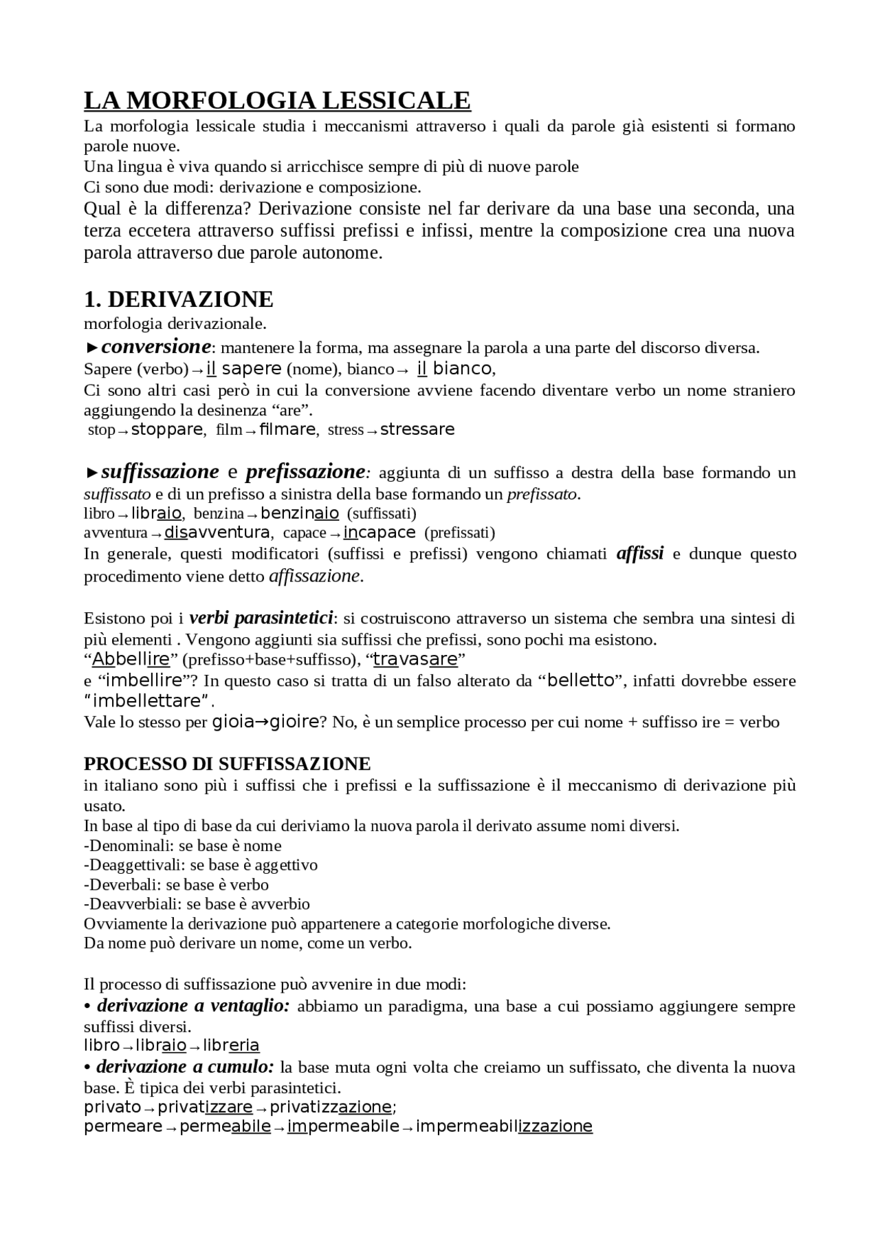 Morfologia Lessicale Docsity