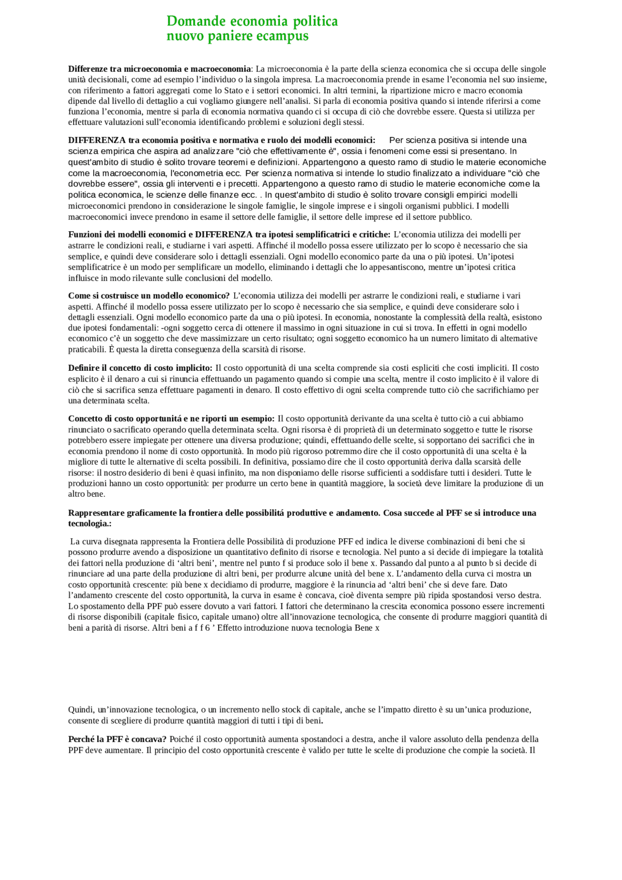 Economia politica - risposte Aperte - Aggiornato 2021 - Docsity