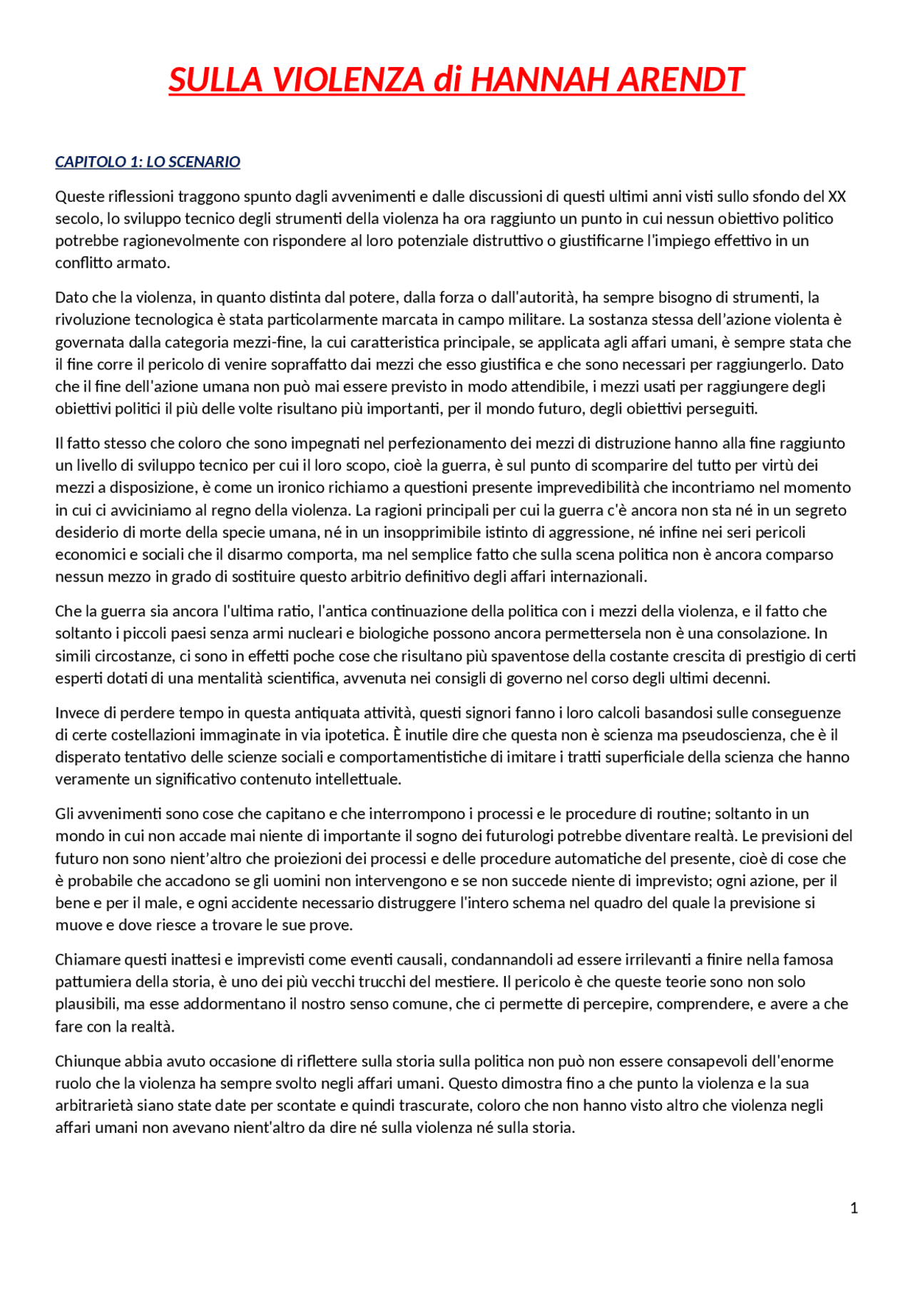 Sulla Violenza Hanna Arendt Riassunto Docsity