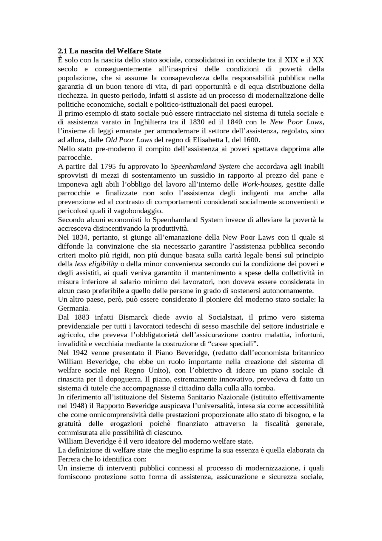 La Nascita Del Welfare State Docsity