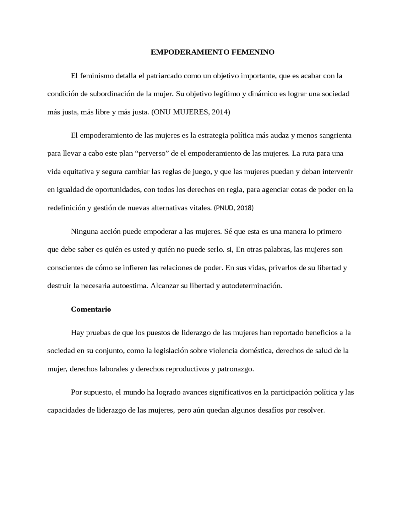 EMPODERAMIENTO FEMENINO - Docsity