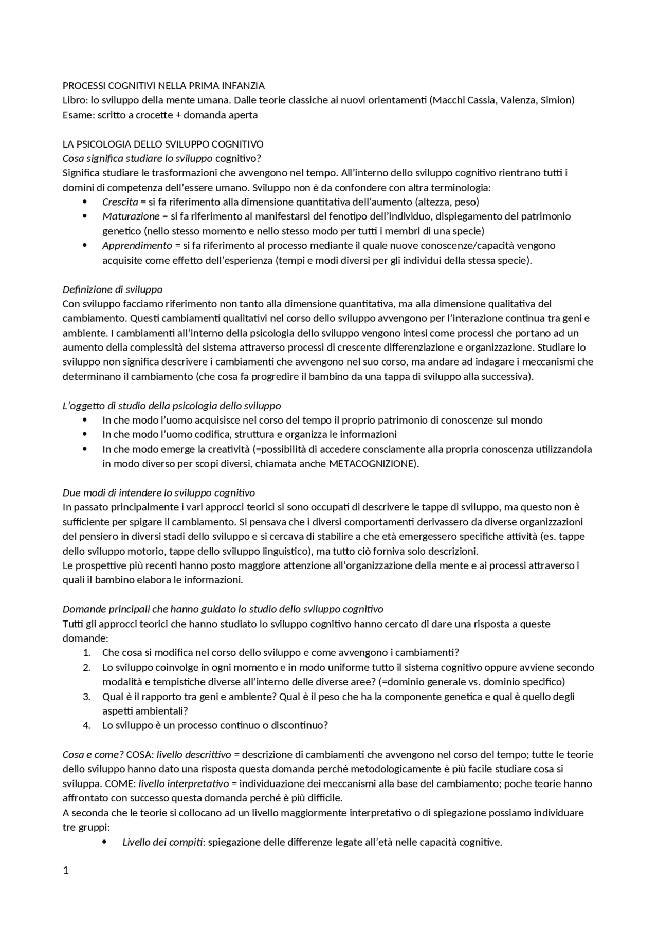 Lo Sviluppo Della Mente Umana Docsity