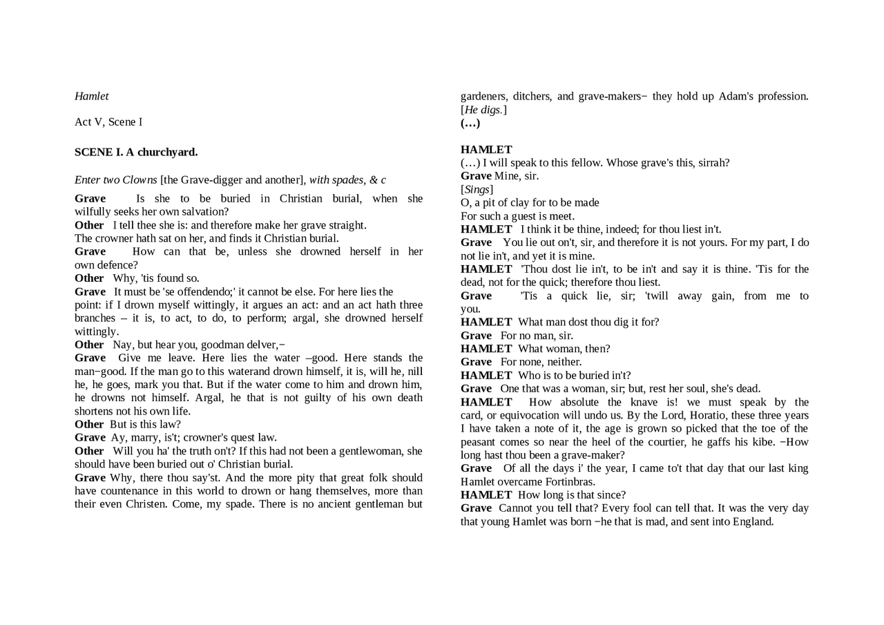 Hamlet Act V scene 1 - Docsity