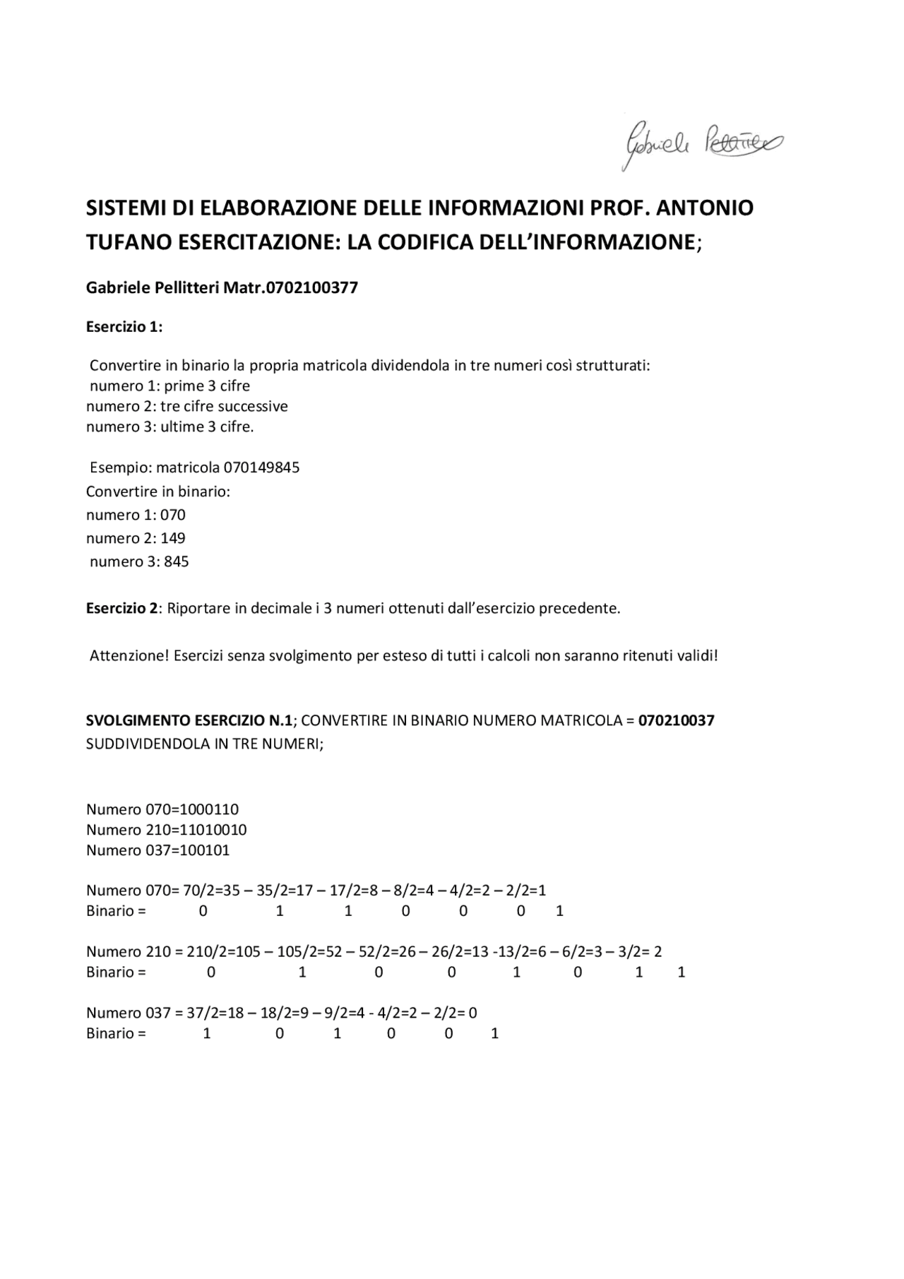 ELABORATO CODIFICA INFORMAZIONI SUPERATO - Docsity