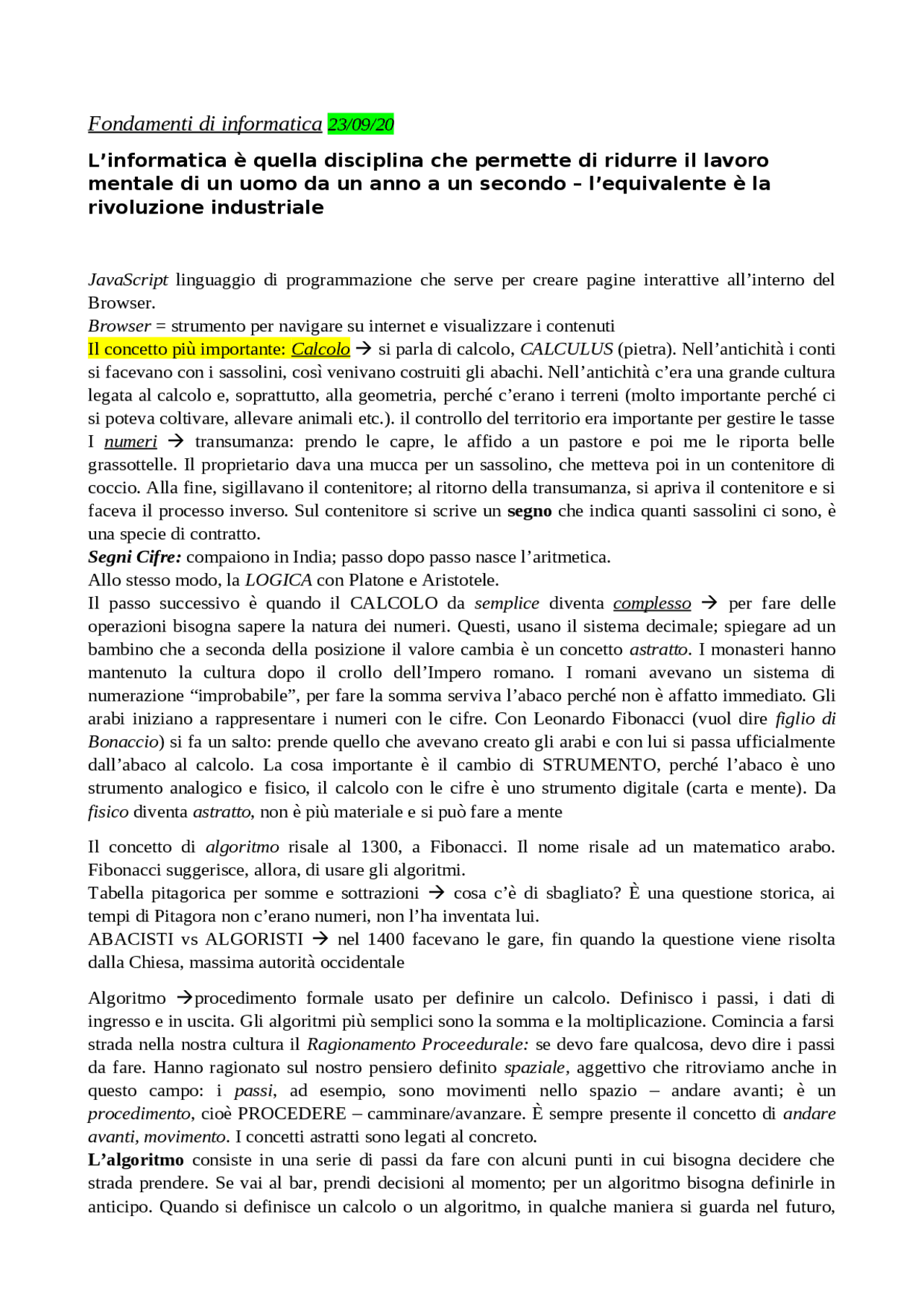 Fondamenti Di Informatica Docsity