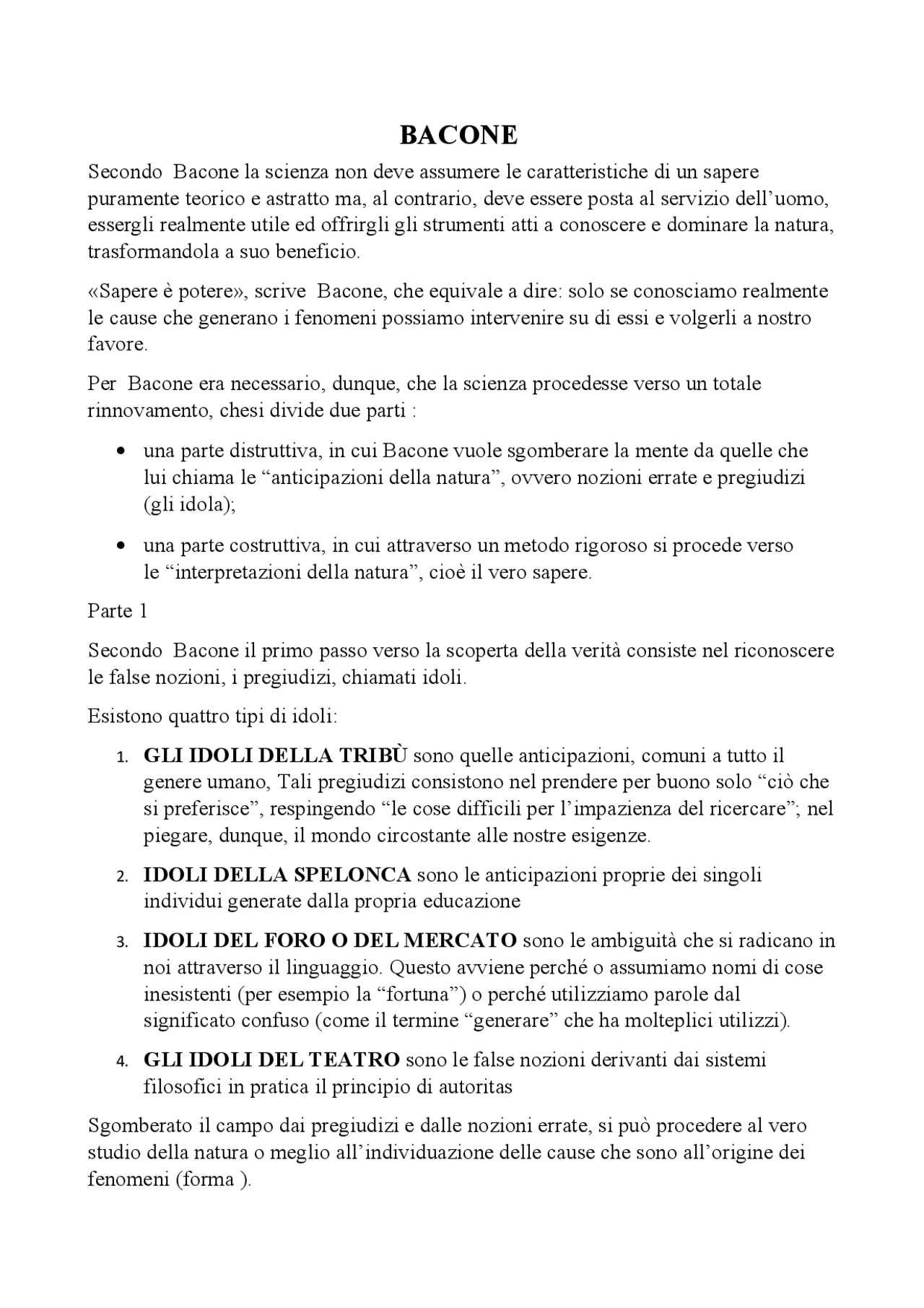 Bacone Appunti Di Filosofia Docsity