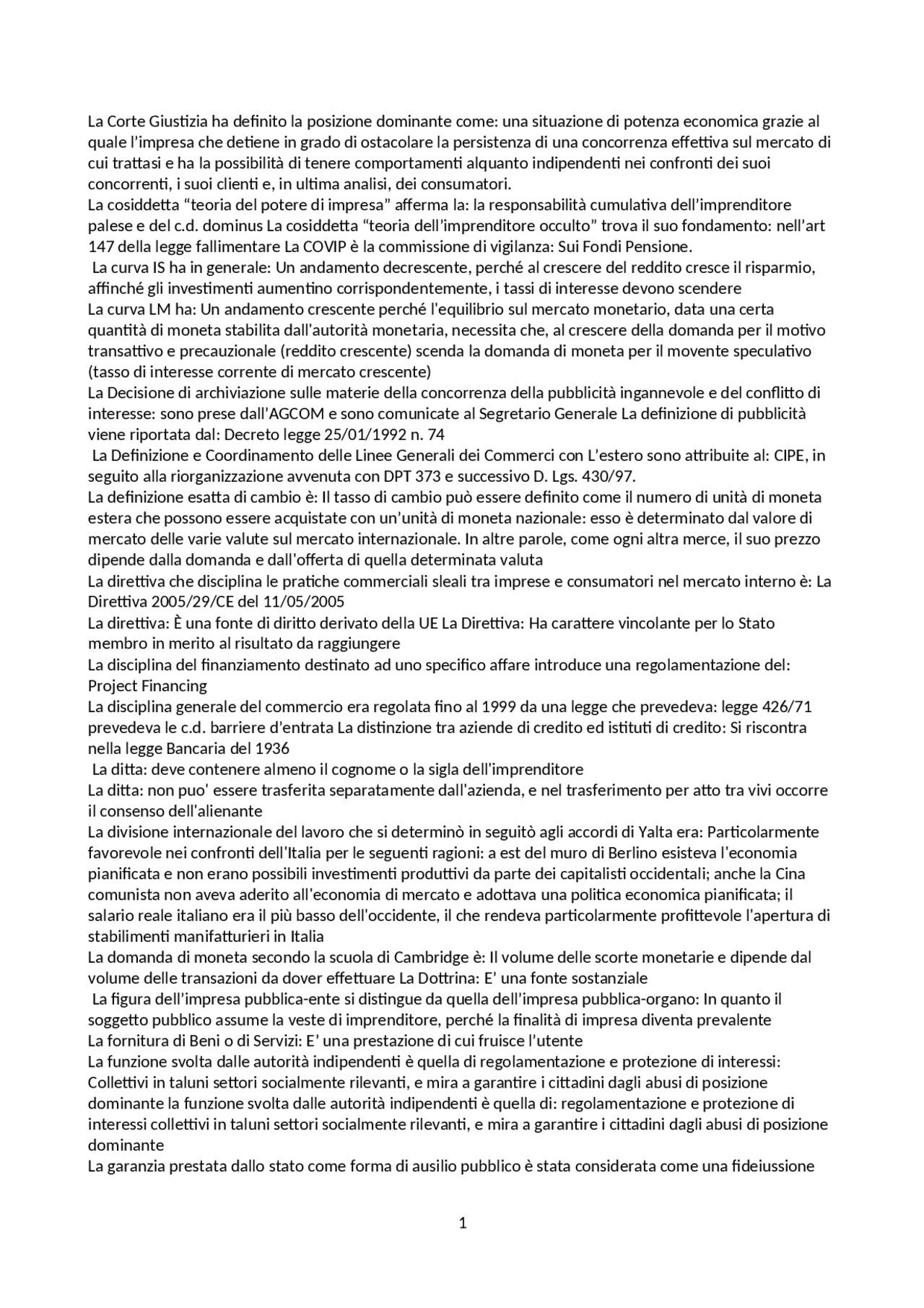 Esame Di Diritto Delleconomia Pegaso Docsity