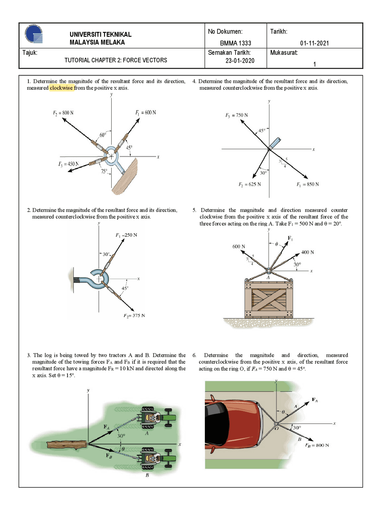 Statics Questions On Force Vector Docsity