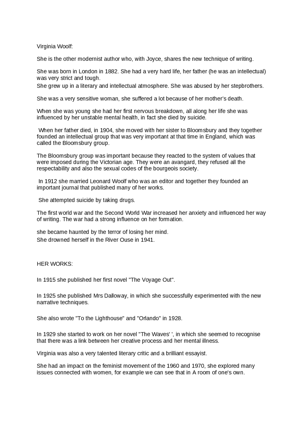 Virginia woolf: her life and her works - Docsity