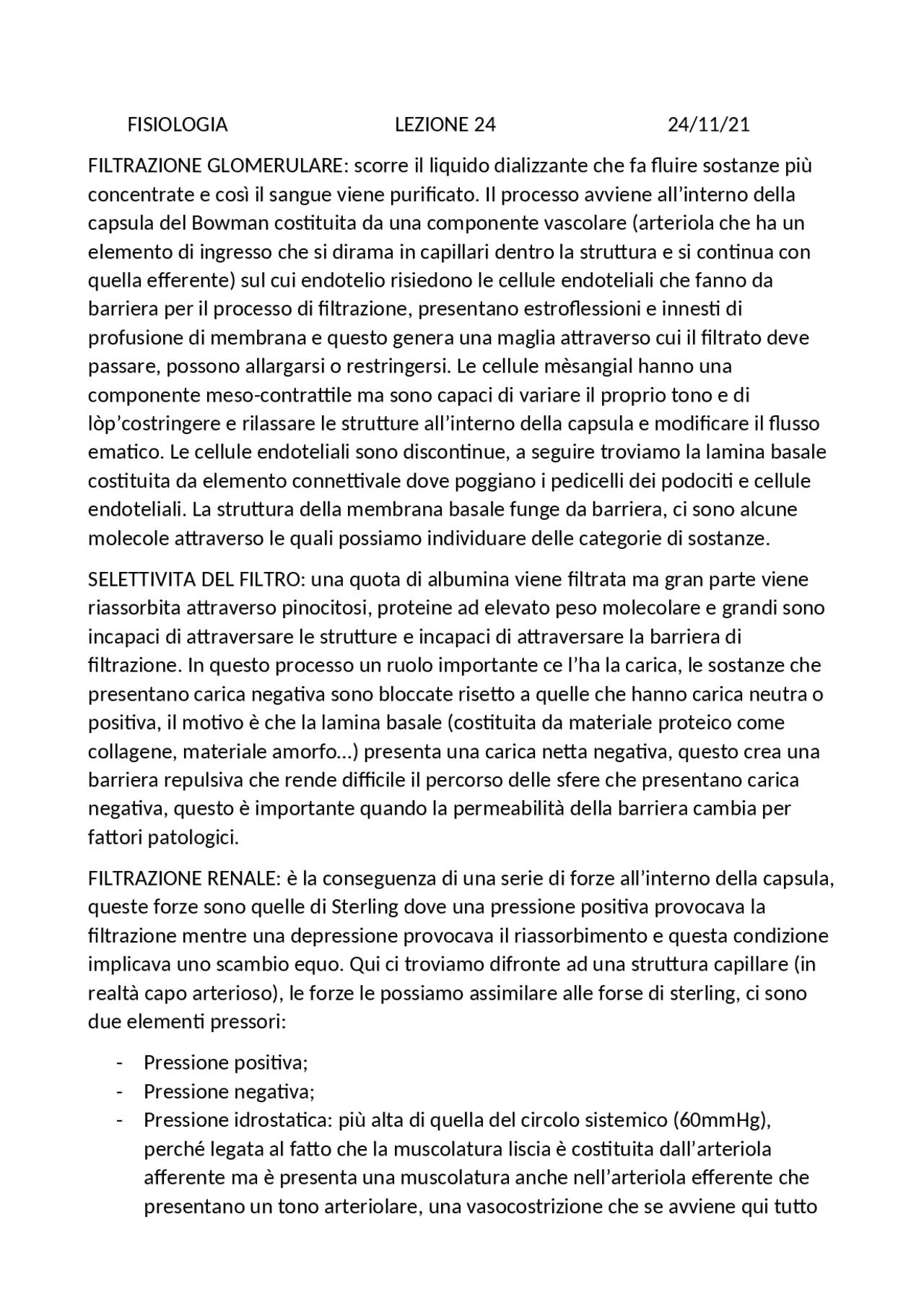Appunti Fisiologia Umana Docsity