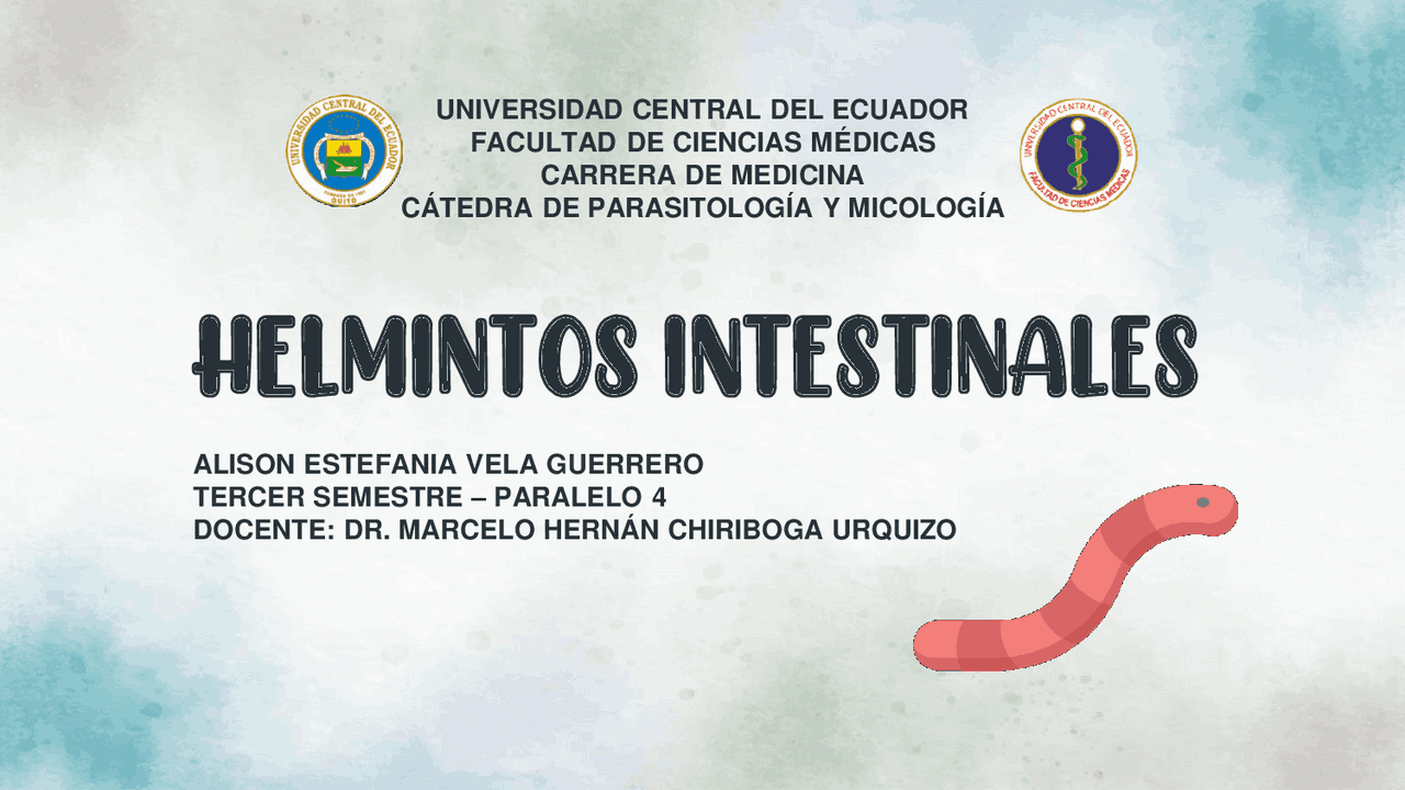 Helmintos Intestinales | Diapositivas de Parasitología | Docsity