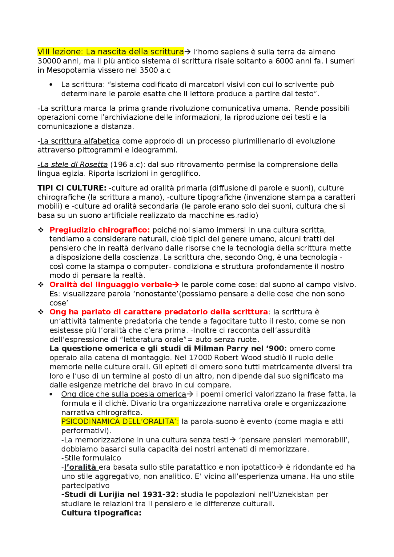 Settima lezione sulla nascita della scrittura - Docsity