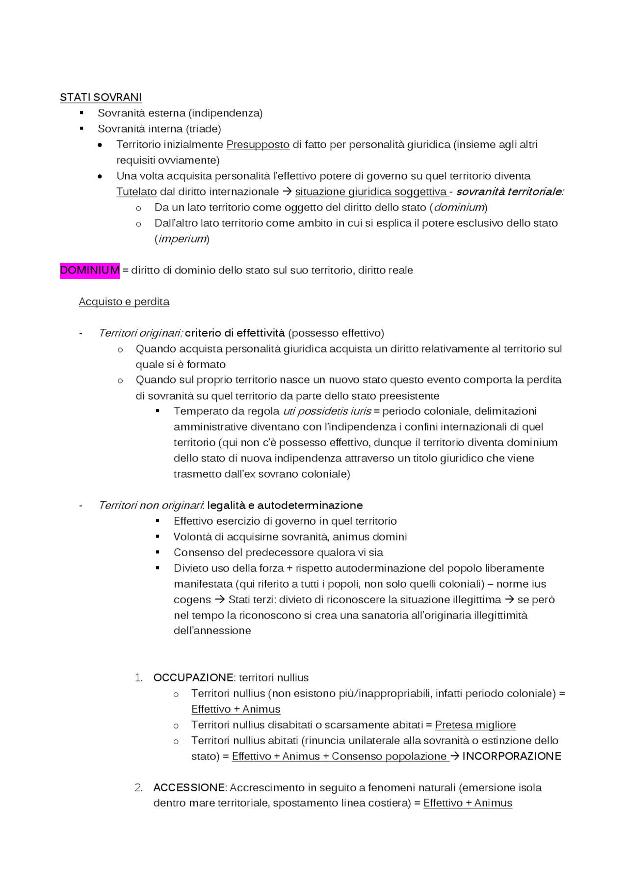 Schema Sulla Sovranità Territoriale Docsity