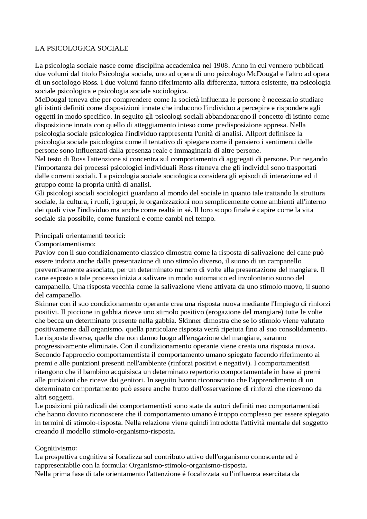 Introduzione Alla Psicologia Sociale Docsity