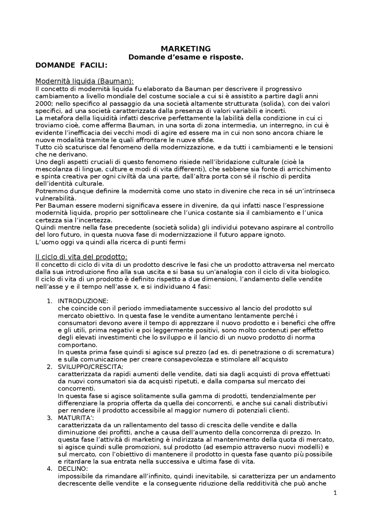 Domande E Risposte Marketing Docsity
