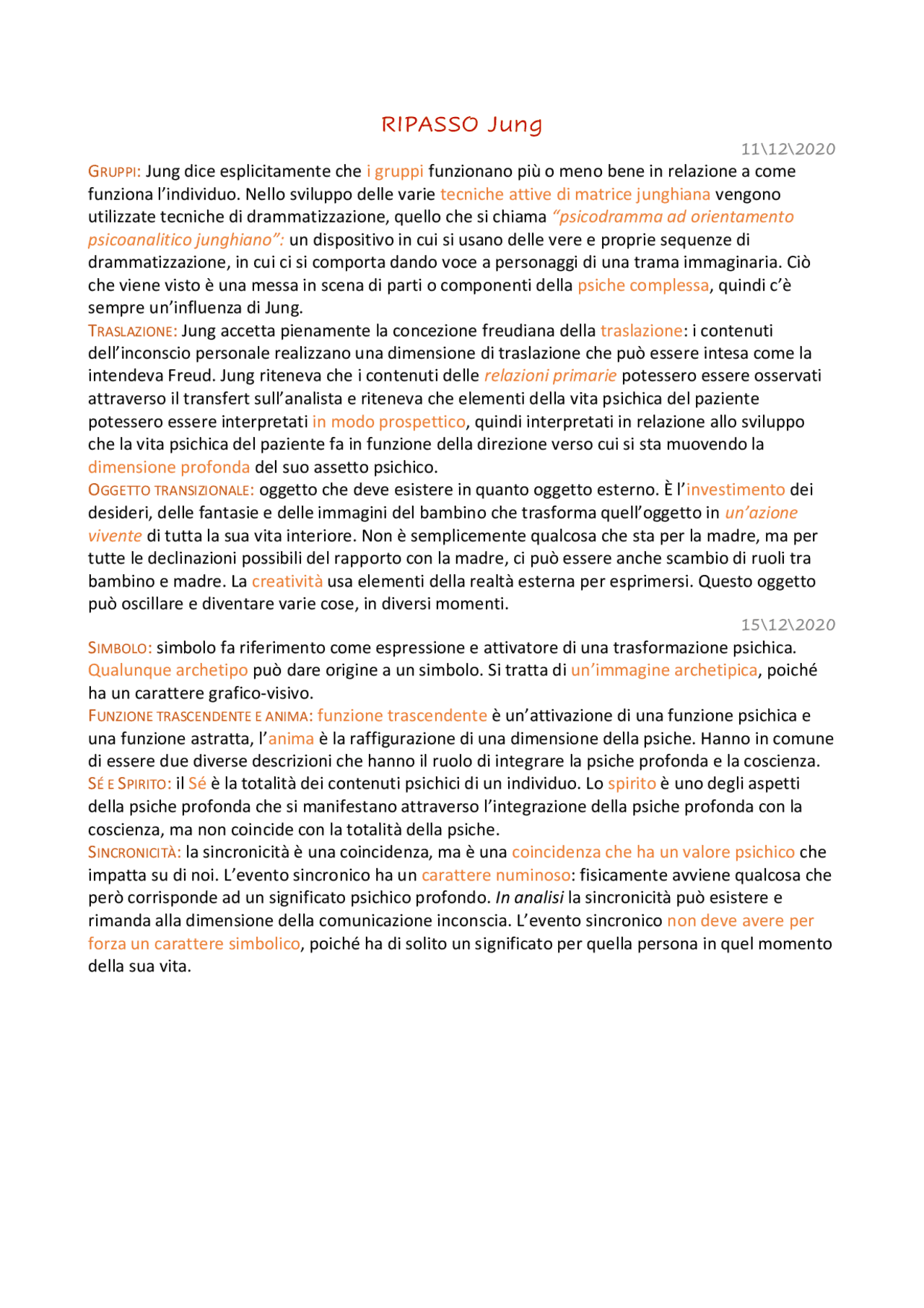 Ripasso Concetti Fondamentali Di Jung Docsity
