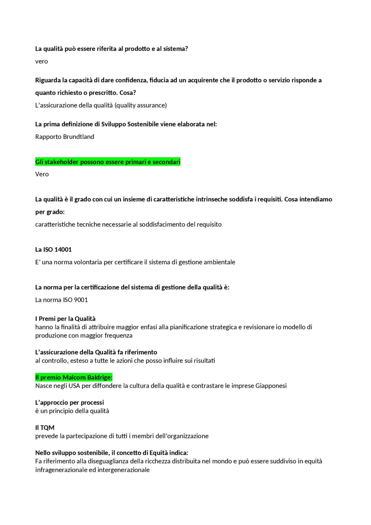 Management Della Qualità Compito Dicembre 2021 Docsity