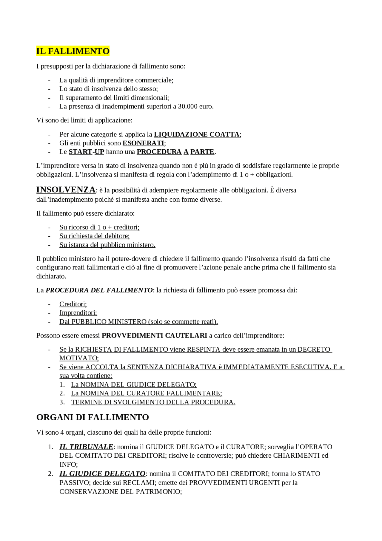 Tutto Il Capitolo Sul Fallimento Docsity