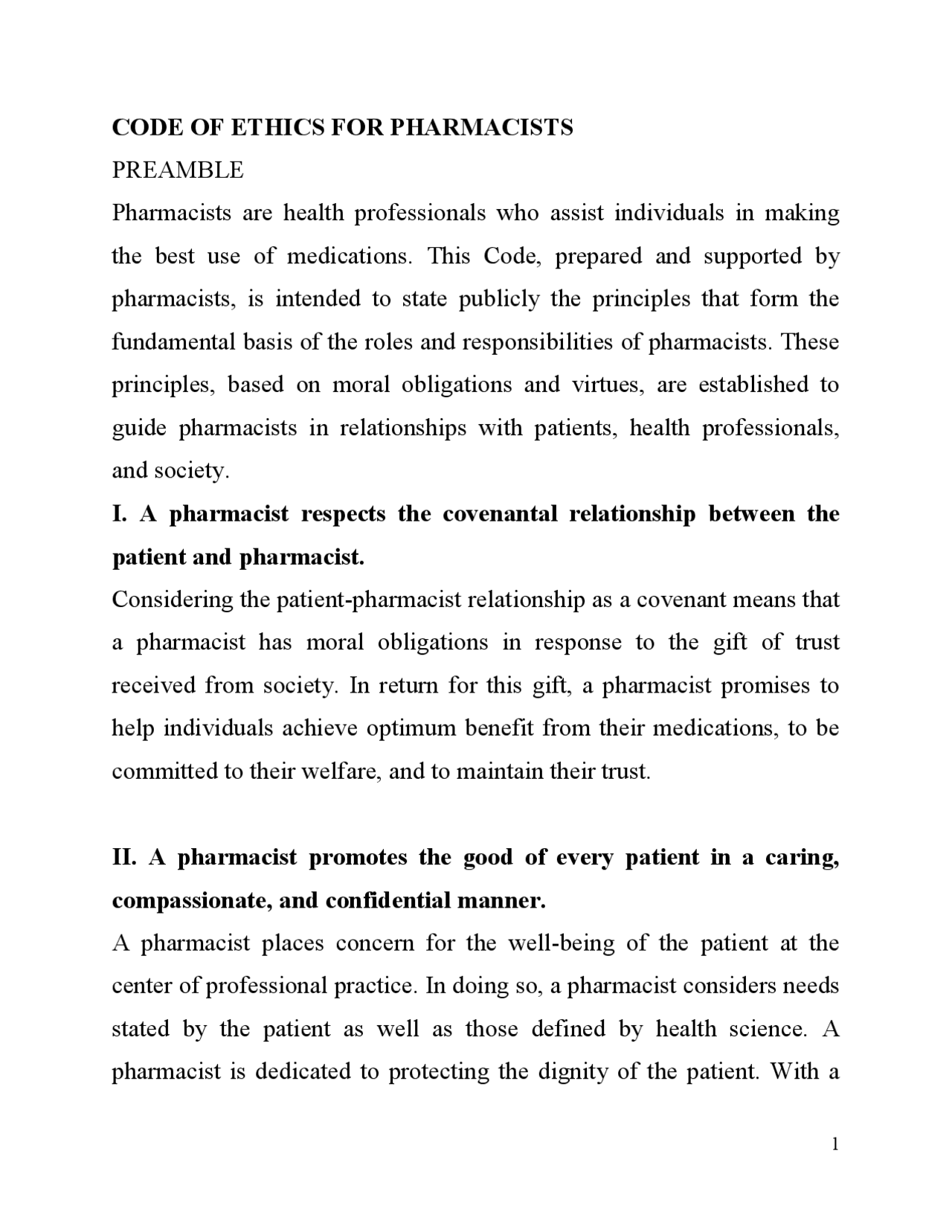 Code of Ethics for Pharmacists - Docsity