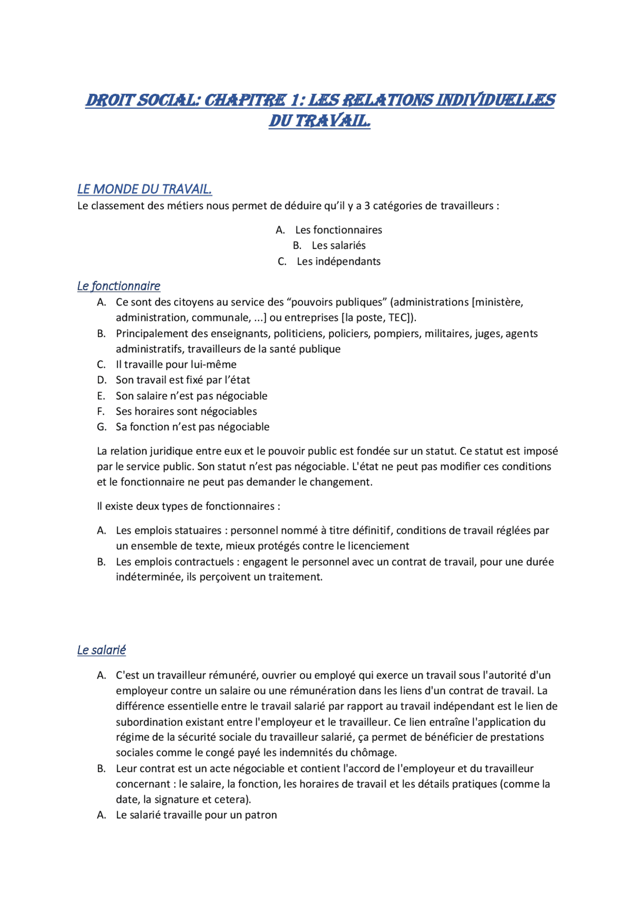 Les Relations Du Travail Docsity