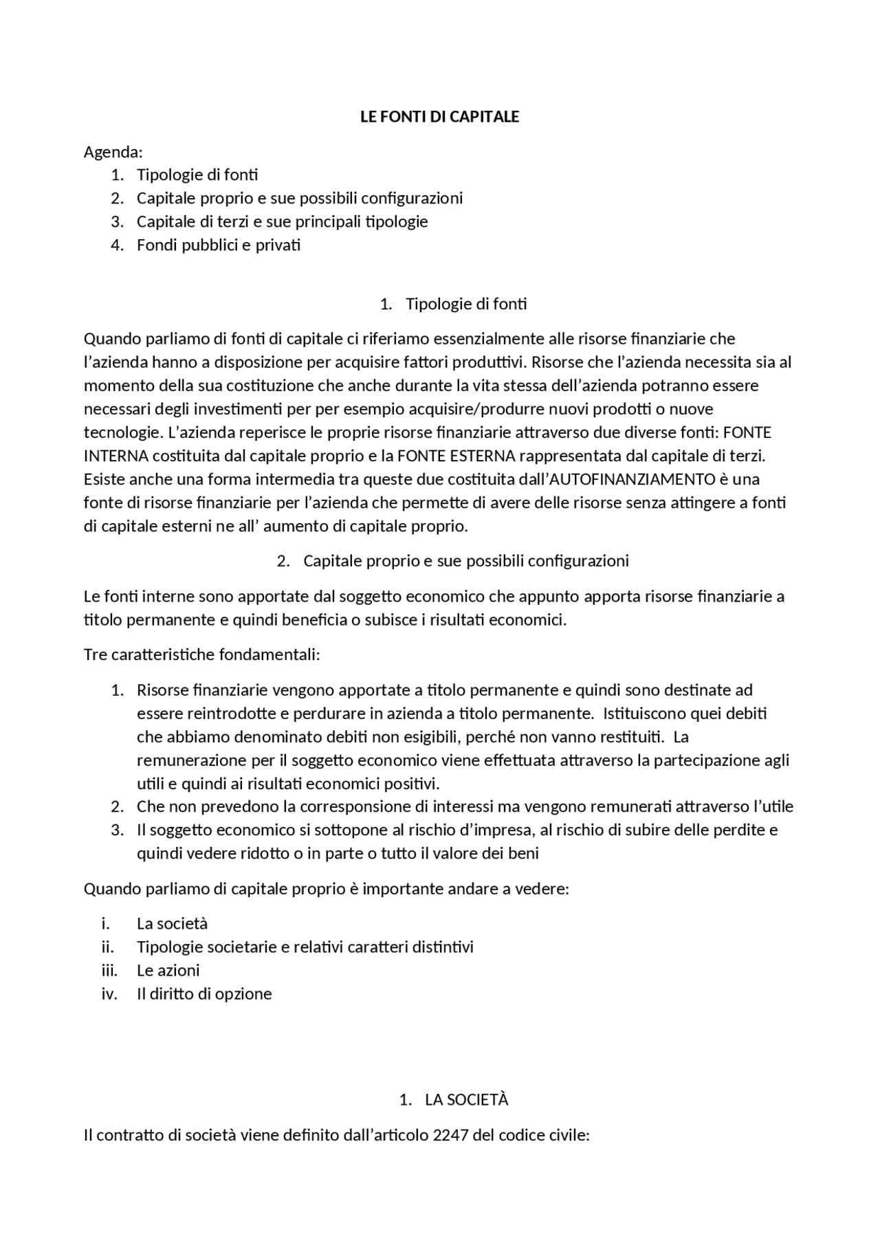 Le Fonti Di Capitale Docsity