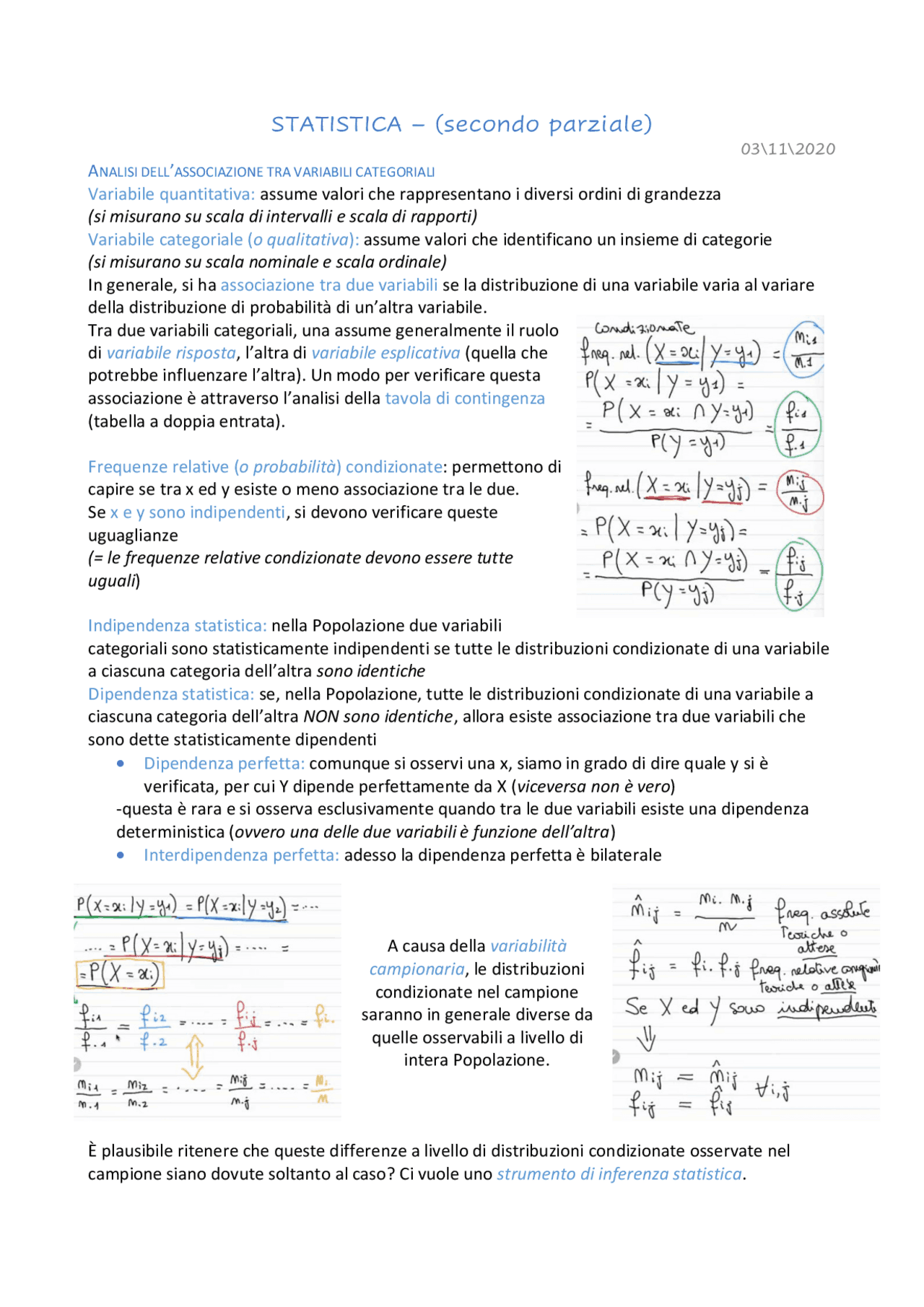 Statistica Appunti Secondo Parziale Sbobinature Di Statistica Docsity