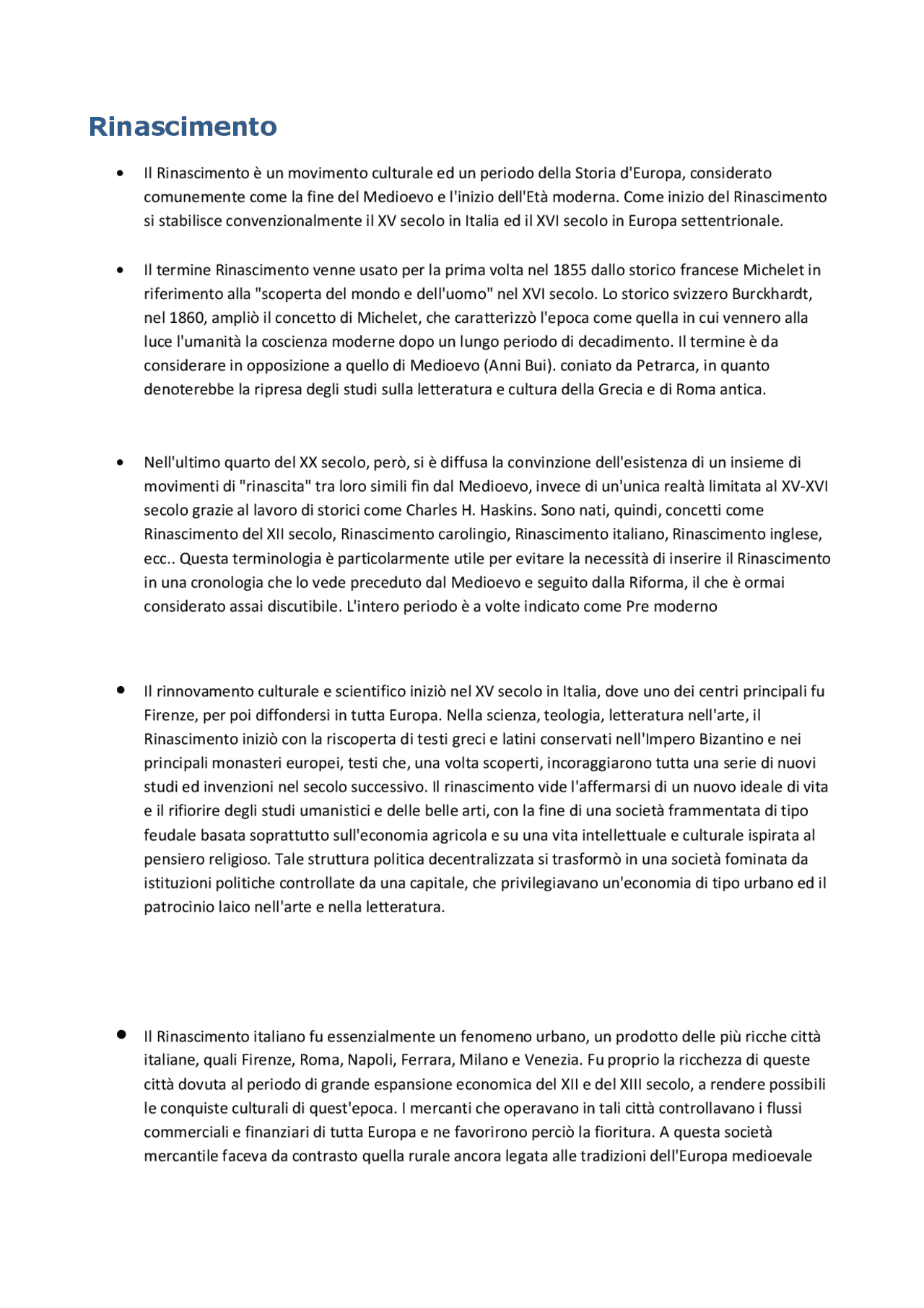 Appunti Rinascimento Docsity