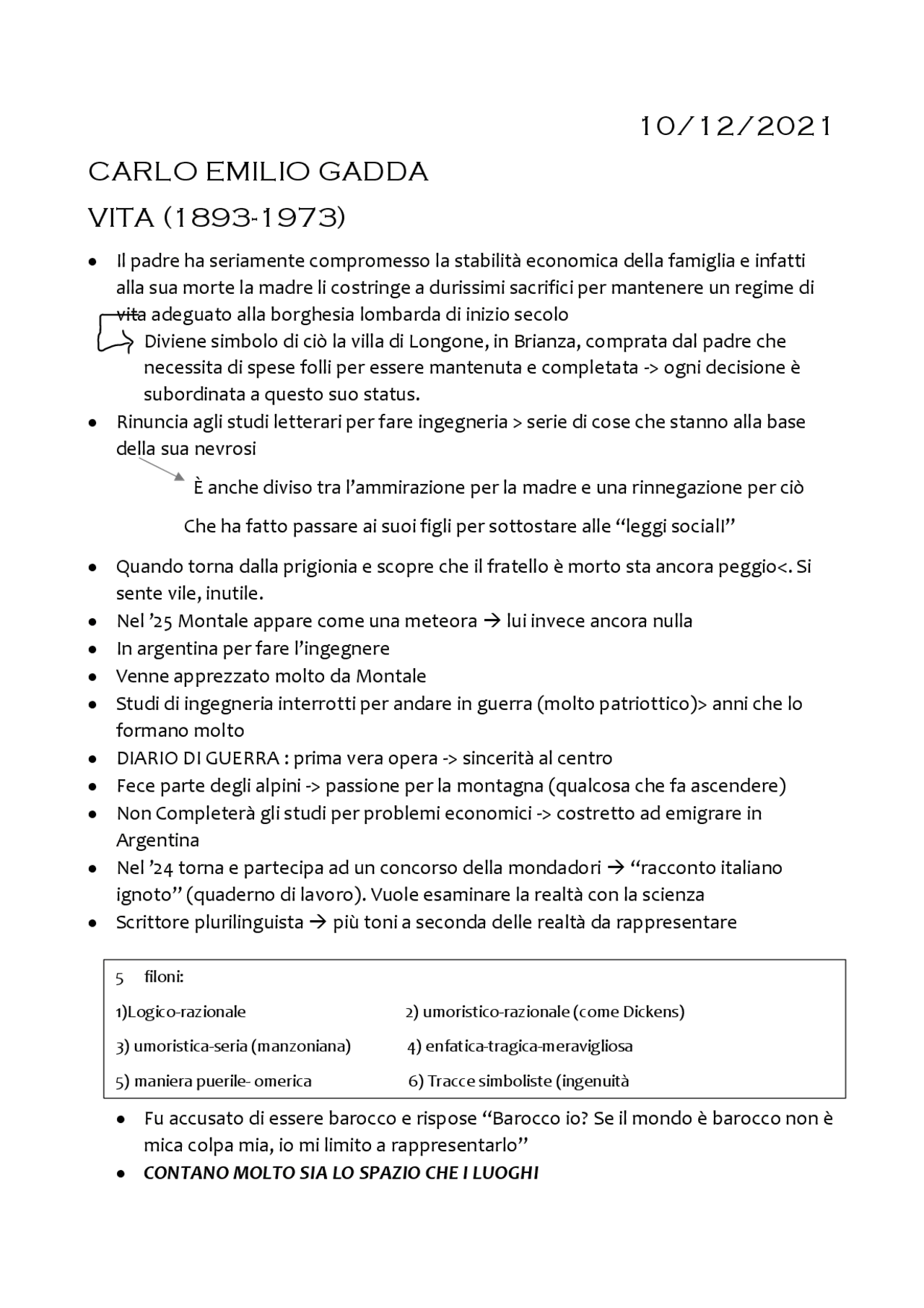Carlo Emilio Gadda Appunti E Riassunti Docsity