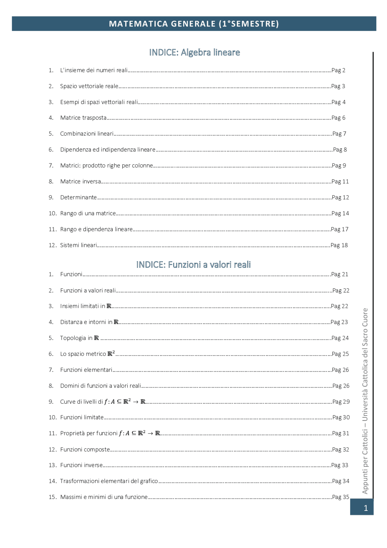 Matematica Generale Primo Parziale Docsity