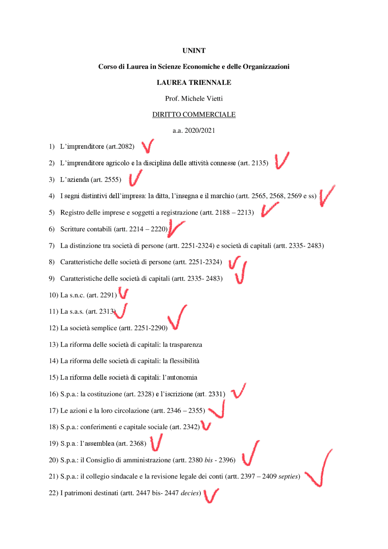 Domande Commerciale Diritto Docsity
