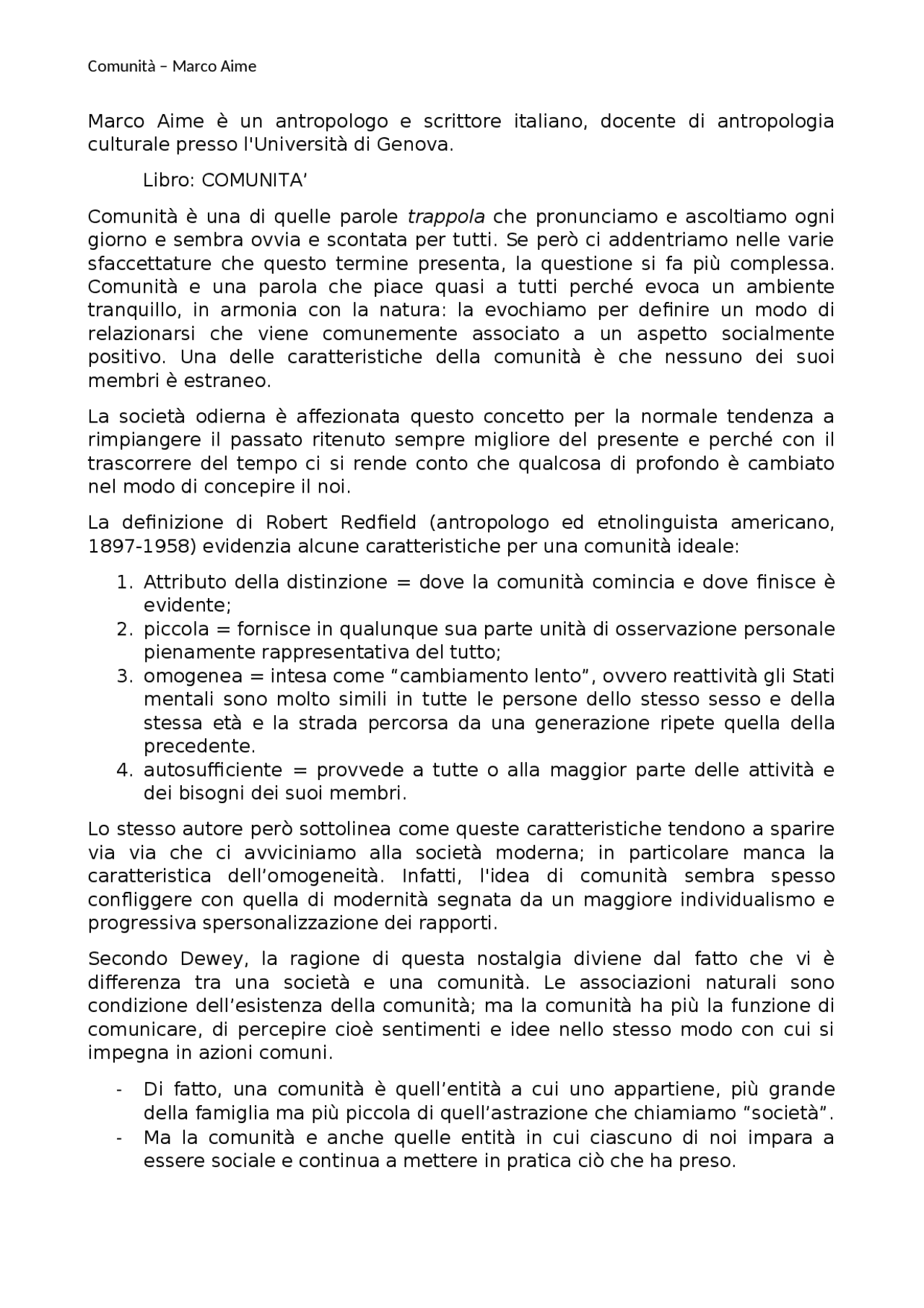 Libro Comunità Marco Aime Docsity