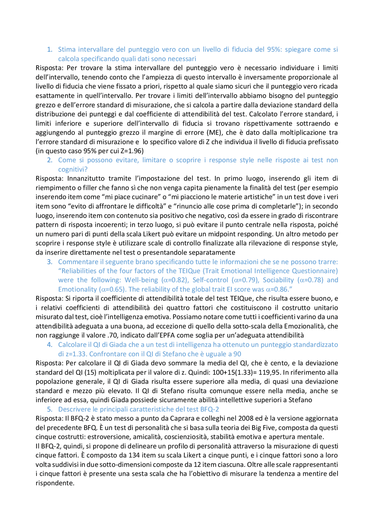 Domande E Risposte Di Teorie E Tecniche Dei Test Docsity