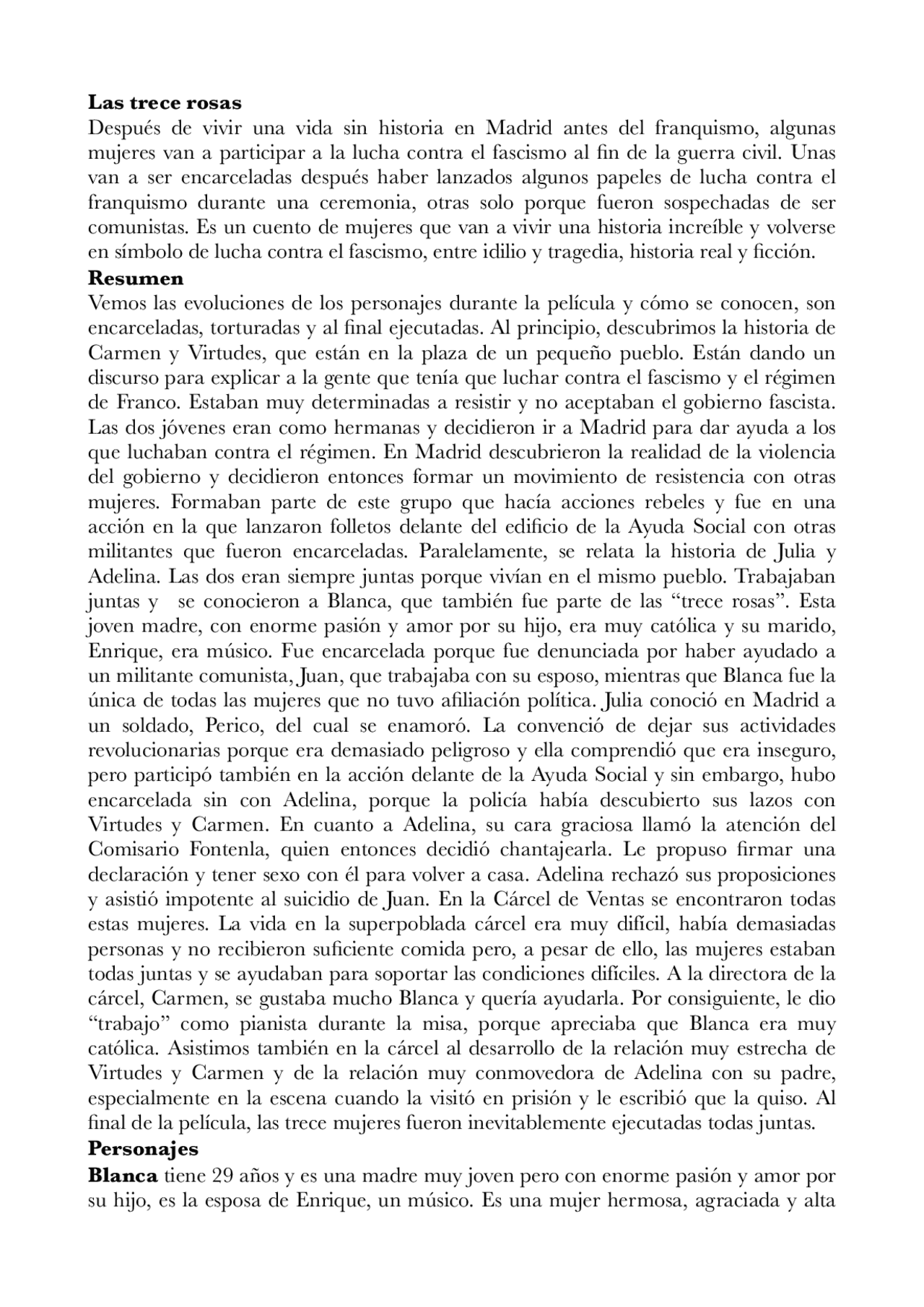 Las trece rosas resumen - Docsity