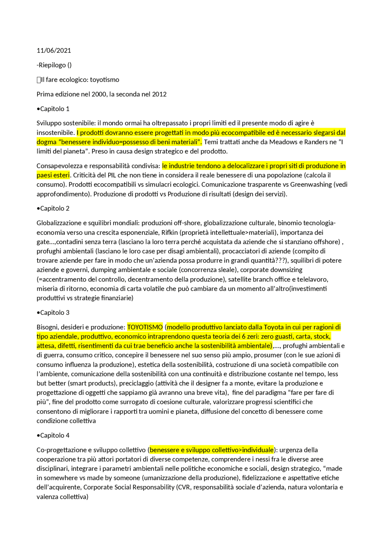 Il Fare Ecologico Riassunto Docsity
