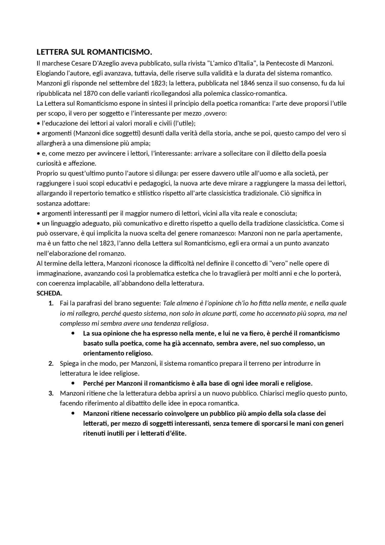 Lettera Sul Romanticismoriassunto Docsity