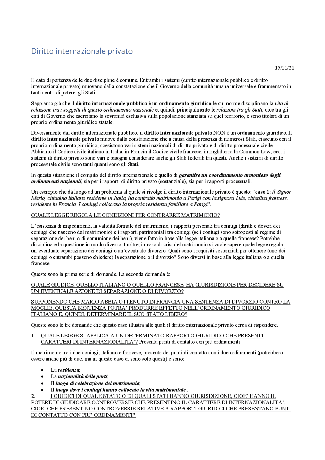 Diritto internazionale privato completo - Docsity