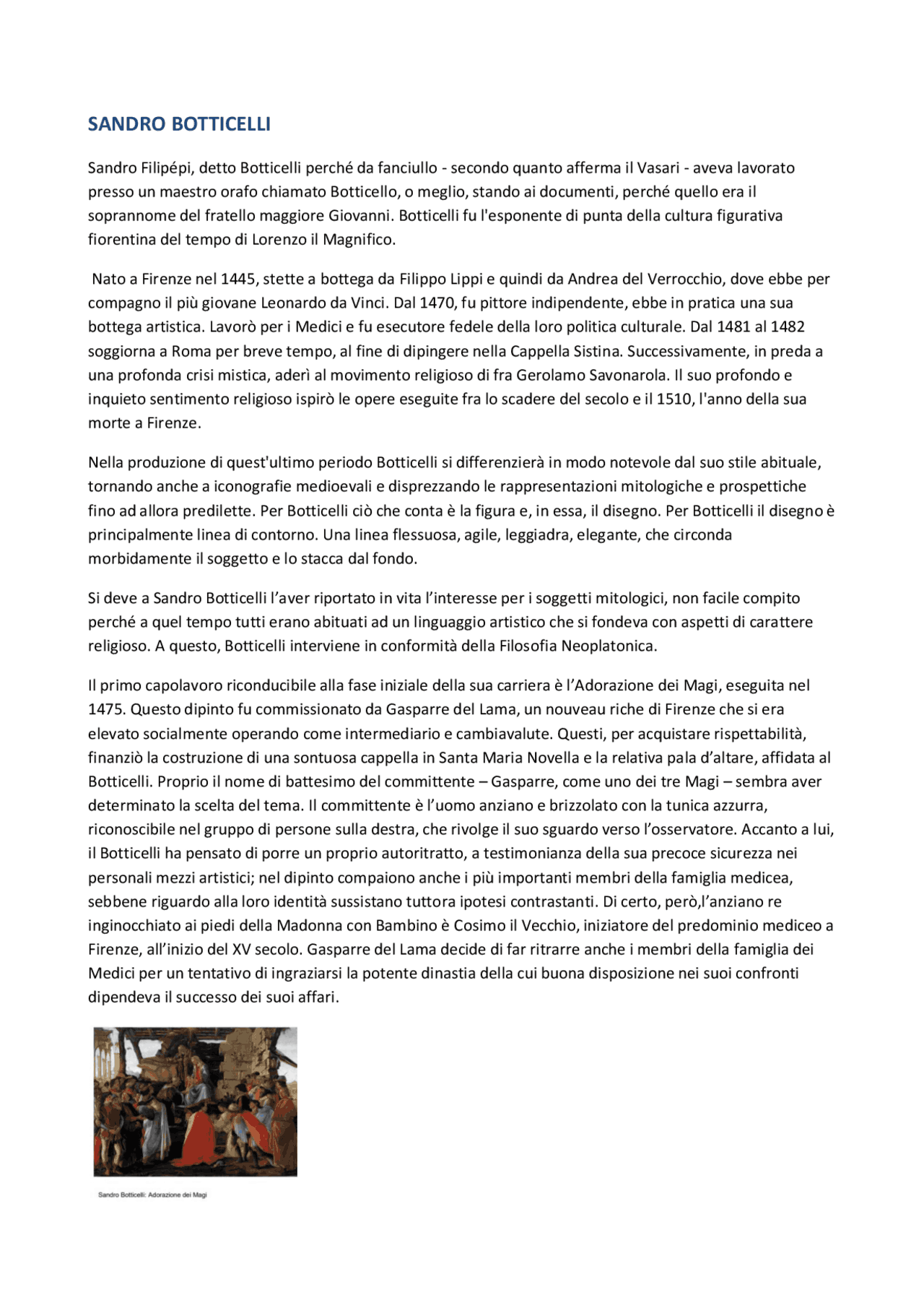 Appunti Sandro Botticelli - Docsity