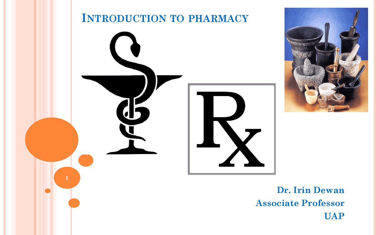Introduction to Pharmacy | Lecture notes Pharmacy | Docsity