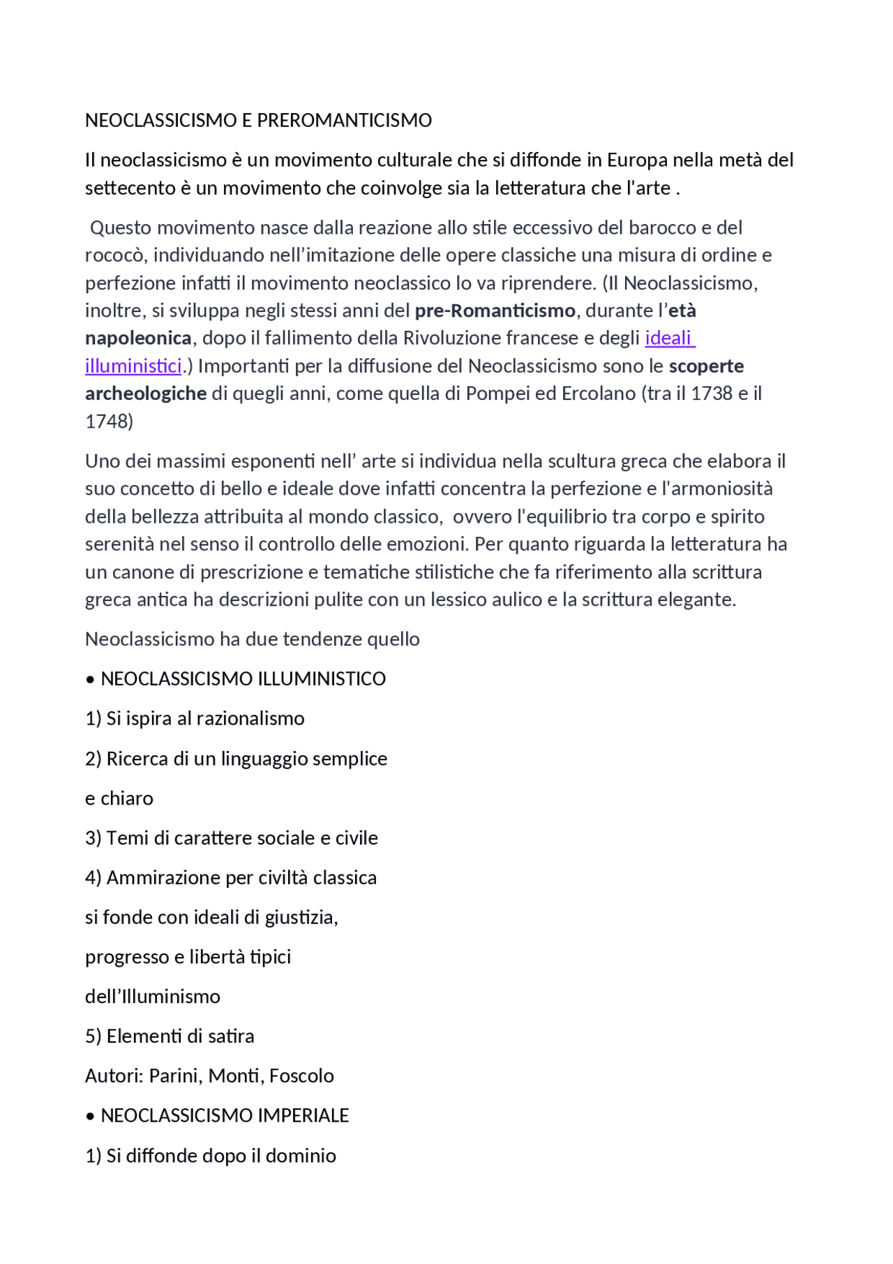 Neoclassicismo Preromanticismo Docsity