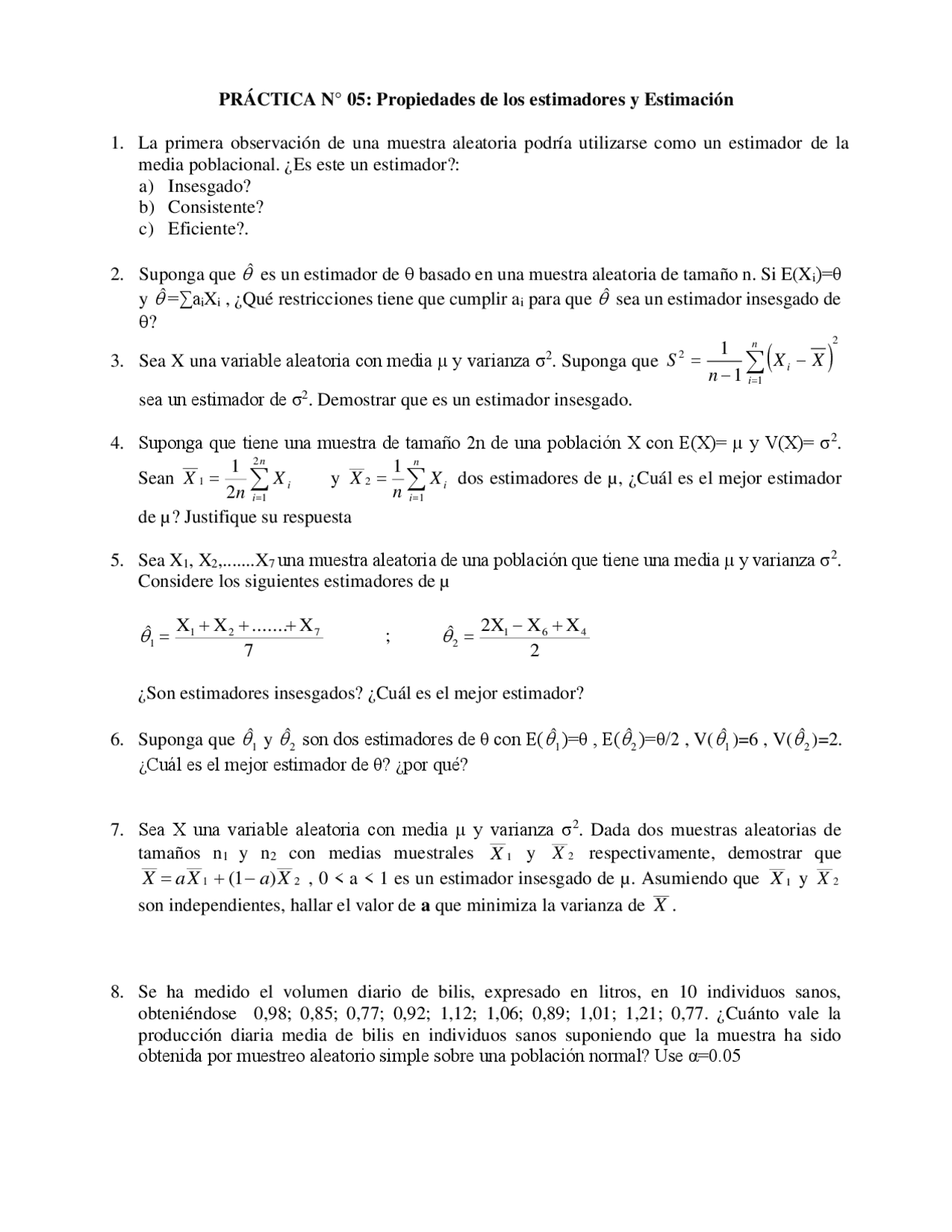 Ejercicios Bioestadistica Docsity