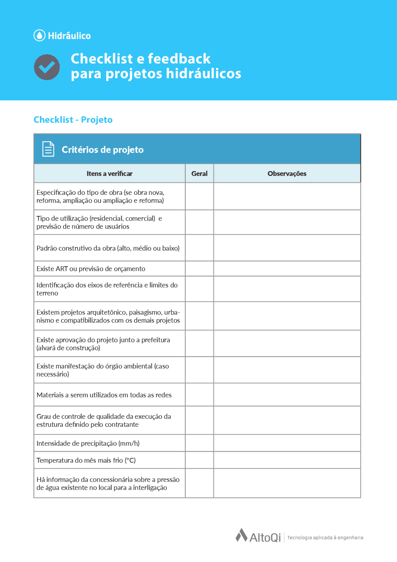 Checklist e Feedback para projetos hidraulicos | Esquemas y mapas ...