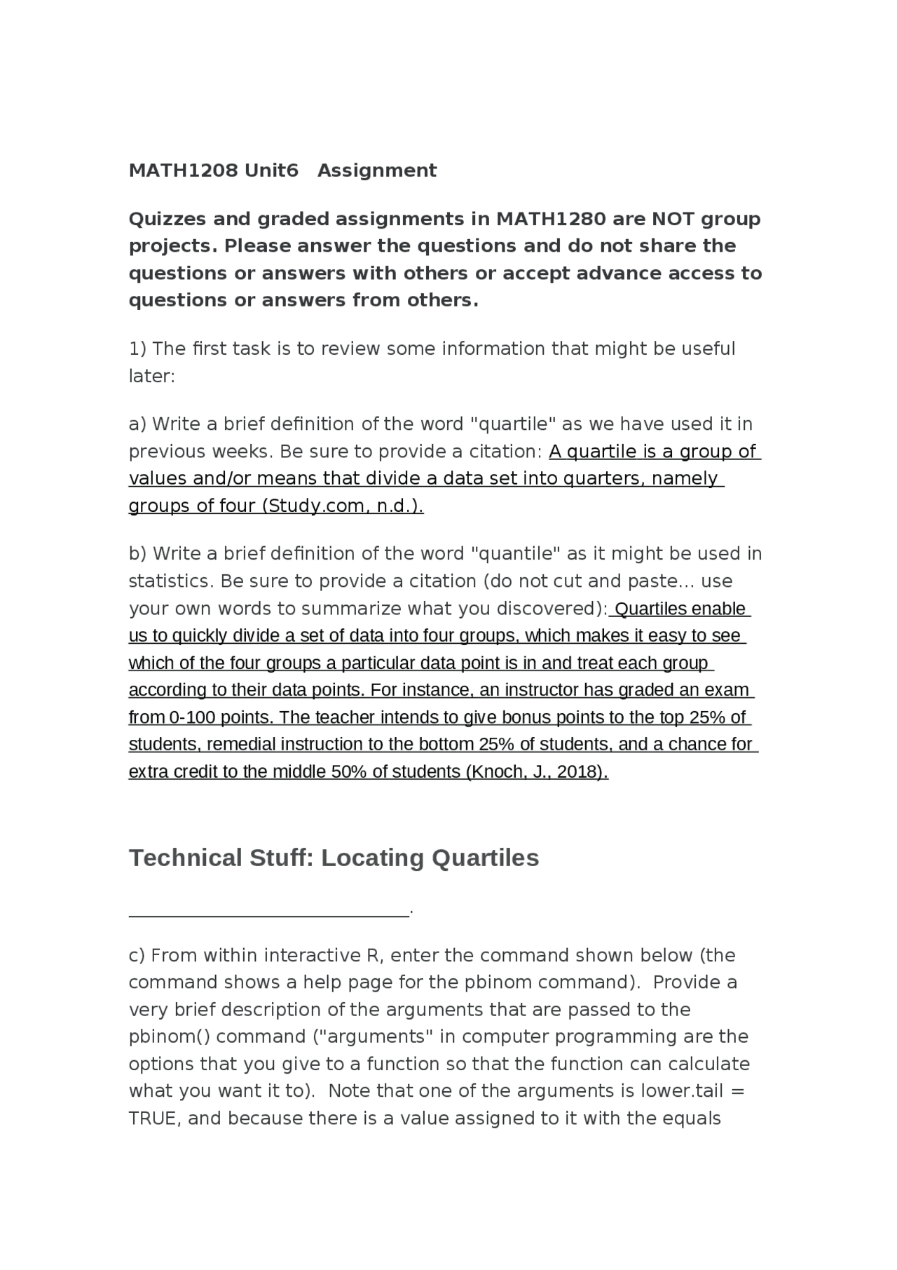 This Is An Assignment For Math 1208 Class Assignment Docsity