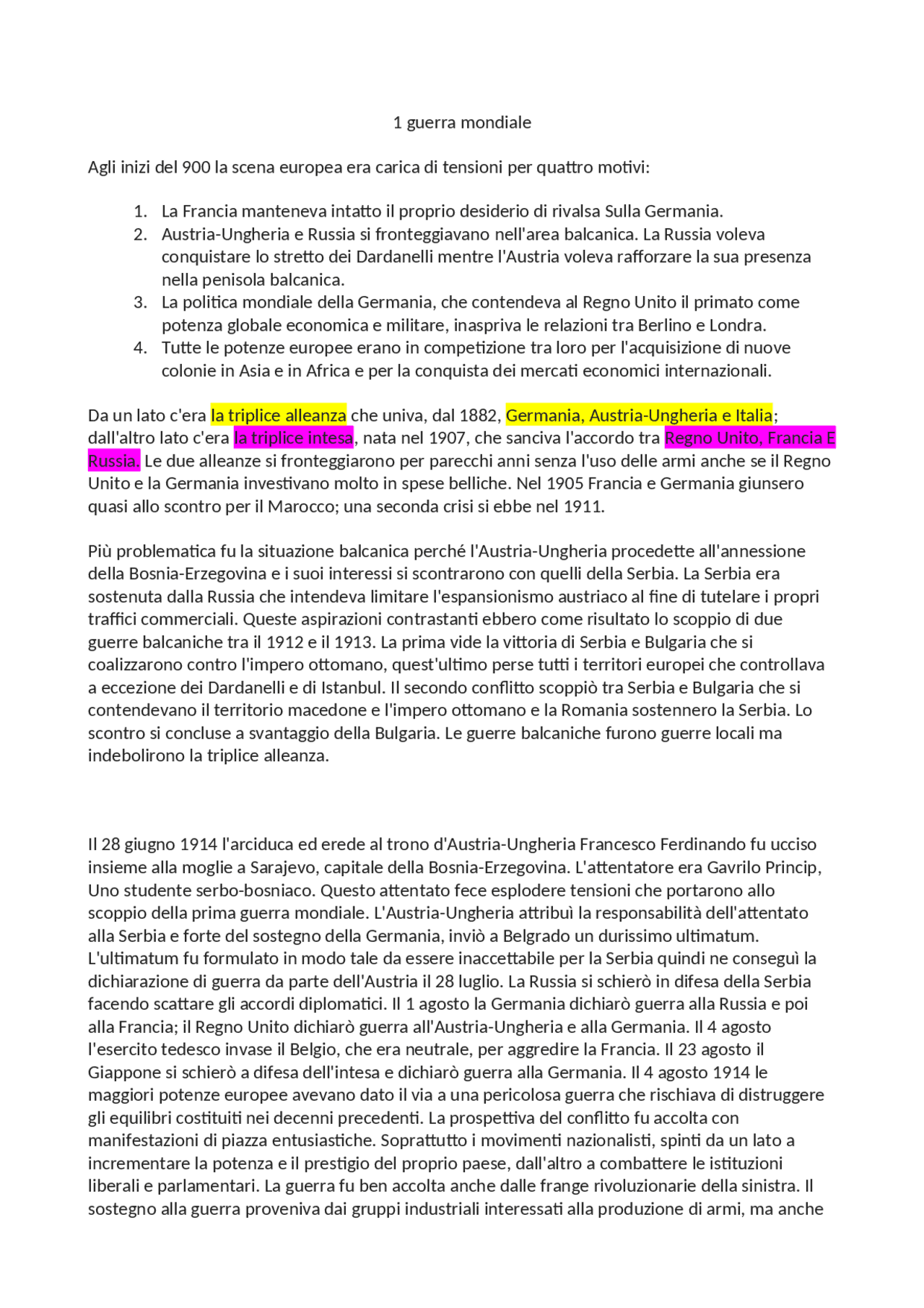 Riassunto Completo Prima Guerra Mondiale Docsity