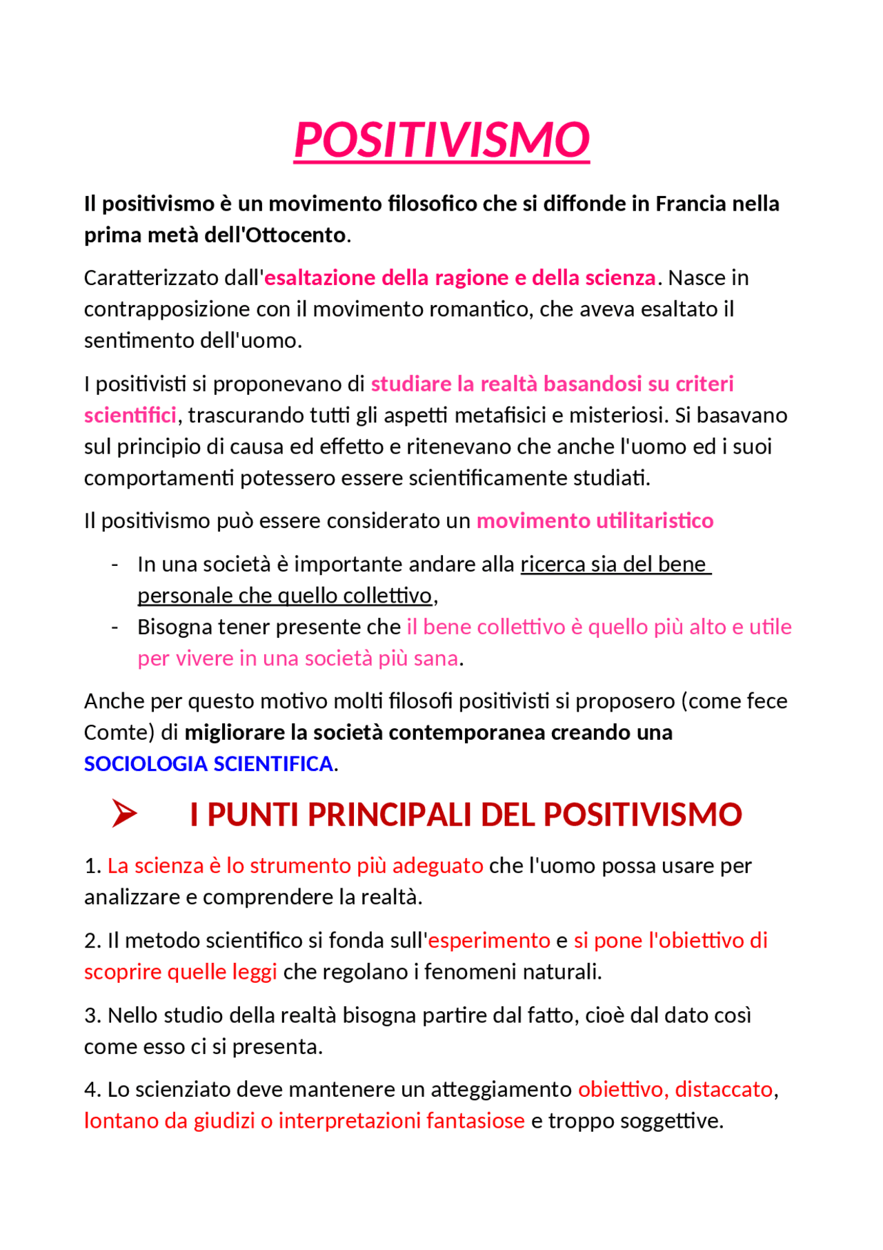 Sintesi Di Comte Filosofia Docsity