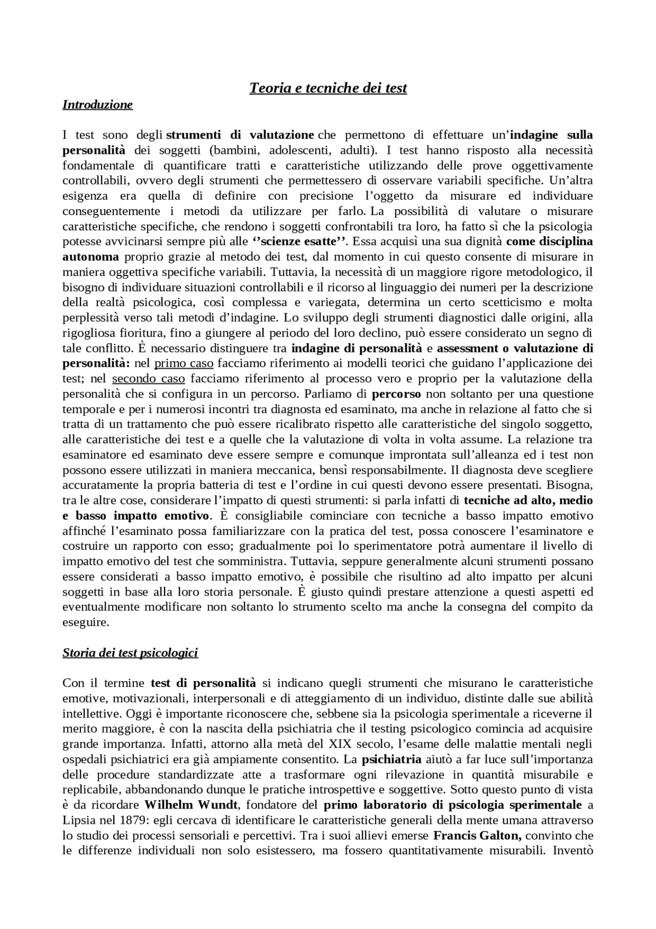 Riassunto Di Teoria E Tecniche Dei Test Docsity