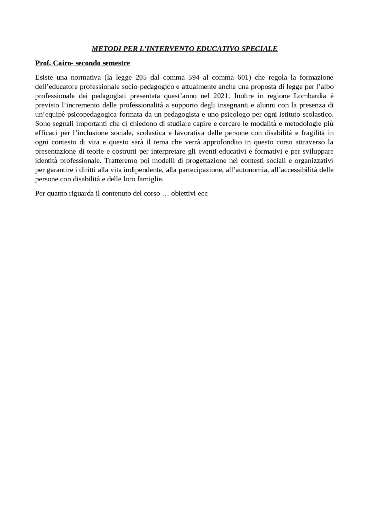 Seconda parte progettazione educativa speciale - Docsity