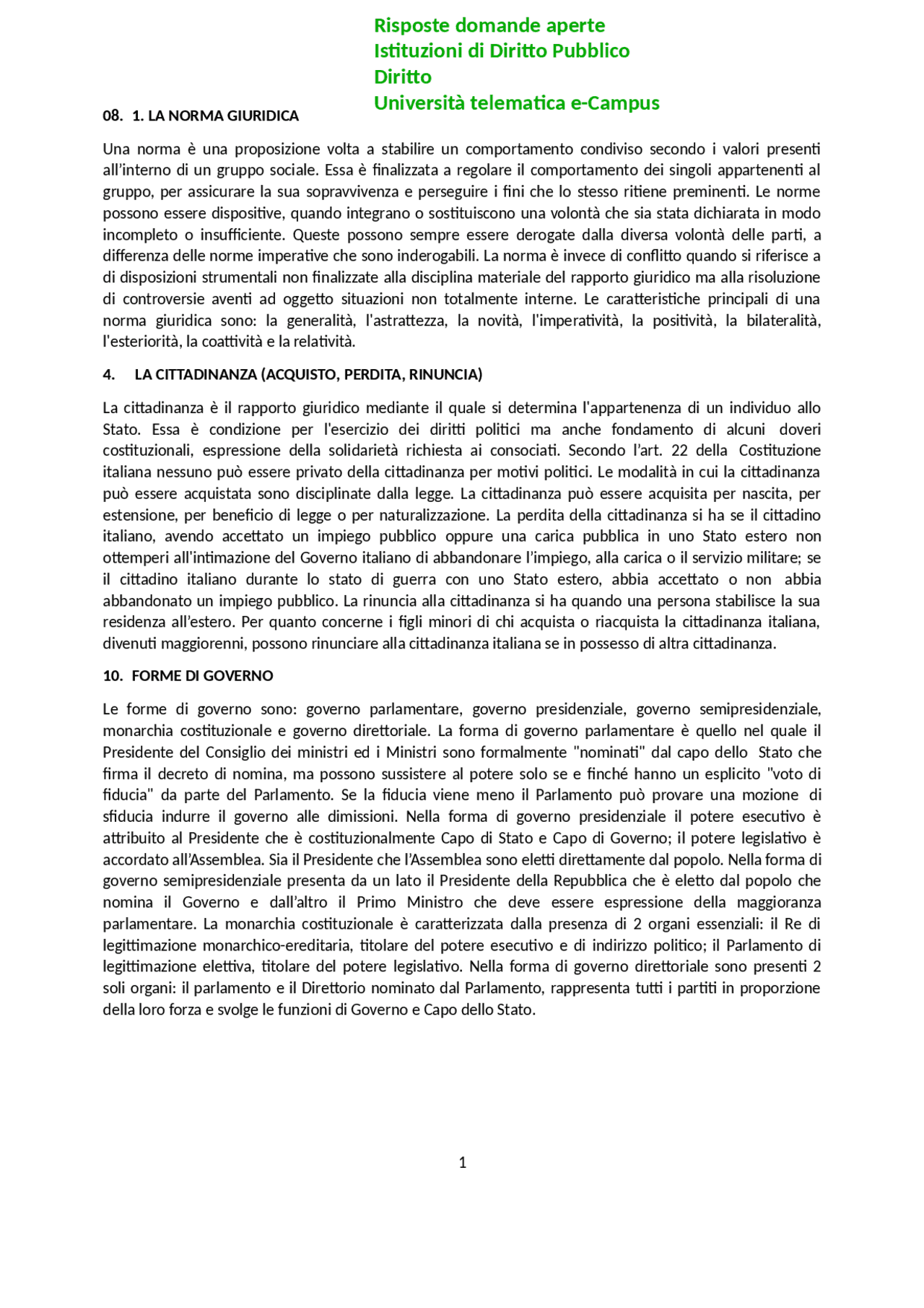 Istituzioni di diritto pubblico - Risposte aperte - CORRETTO | Panieri ...